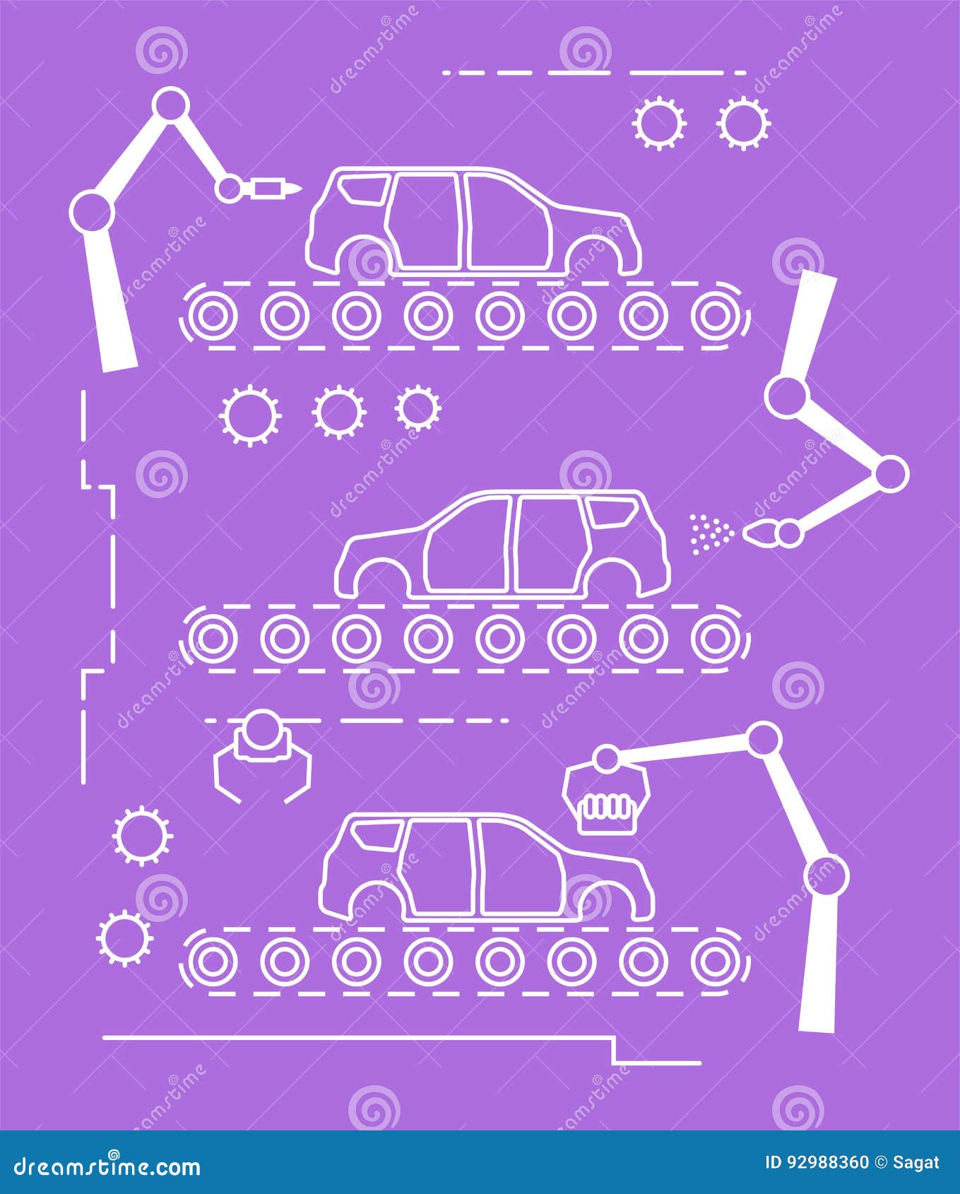 Thin Line Style Car Assembly Line. Stock Vector - Illustration of line ...