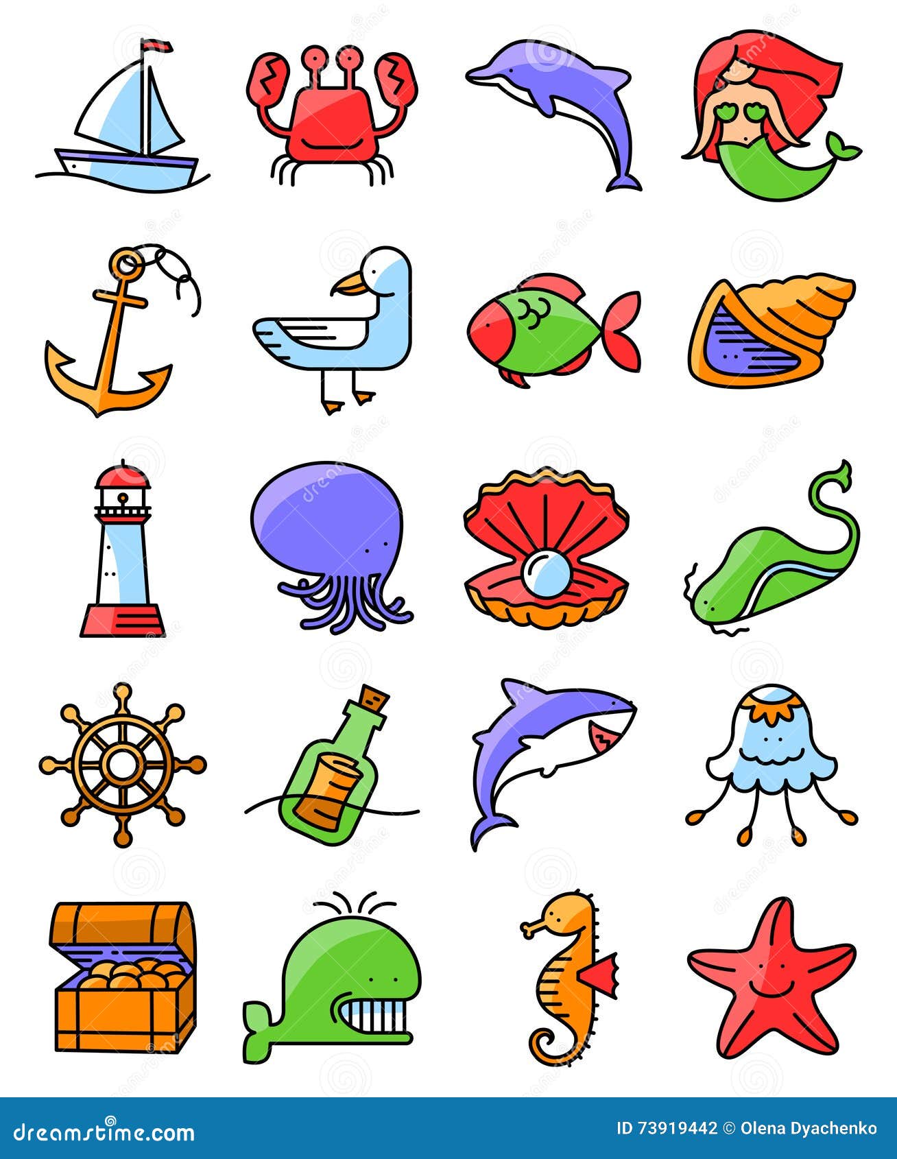 Thin Line Style Marine and Nautical Icons Set Stock Vector ...