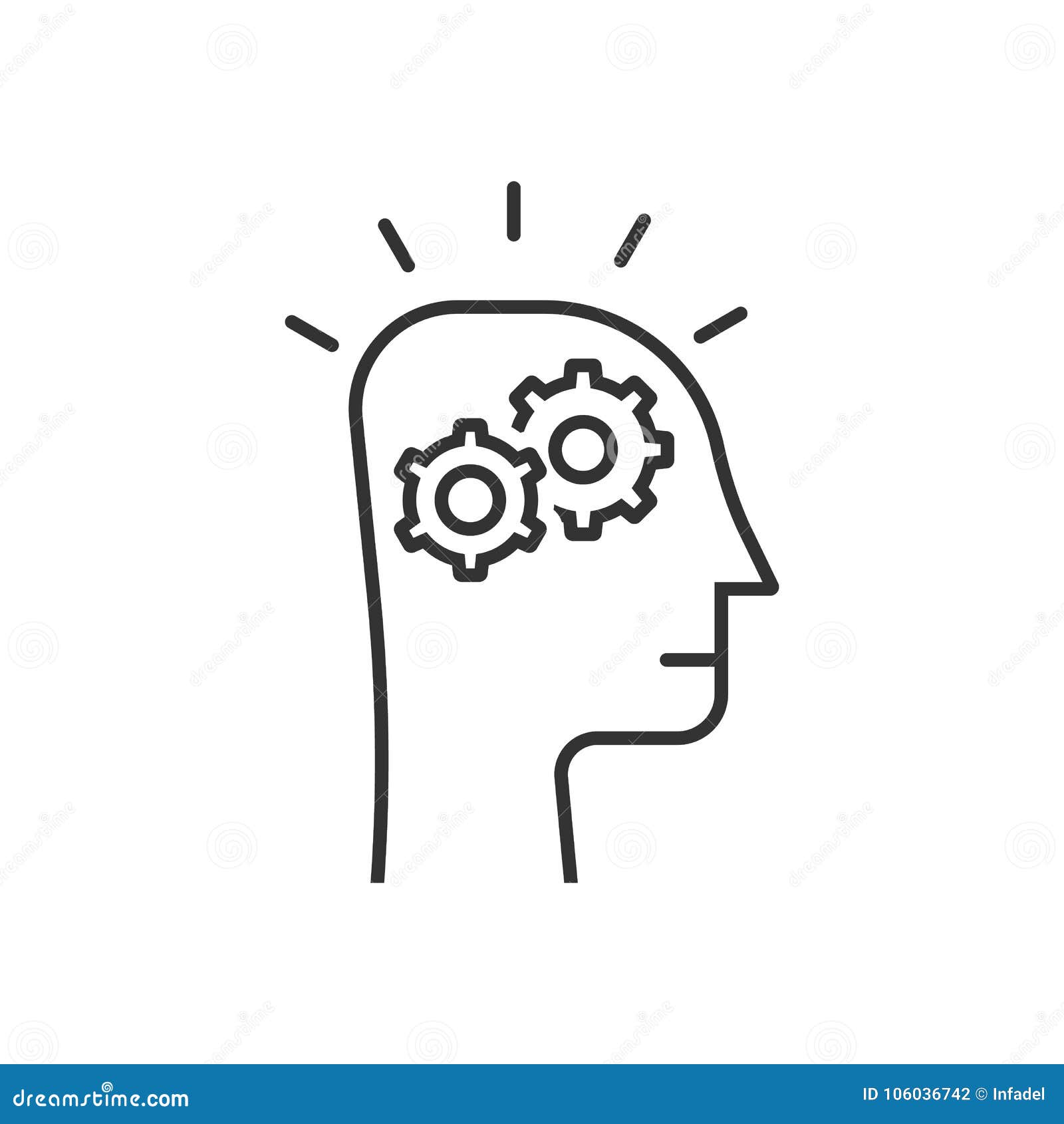 Thin Line Thinking Process in Black Human Head Stock Vector ...