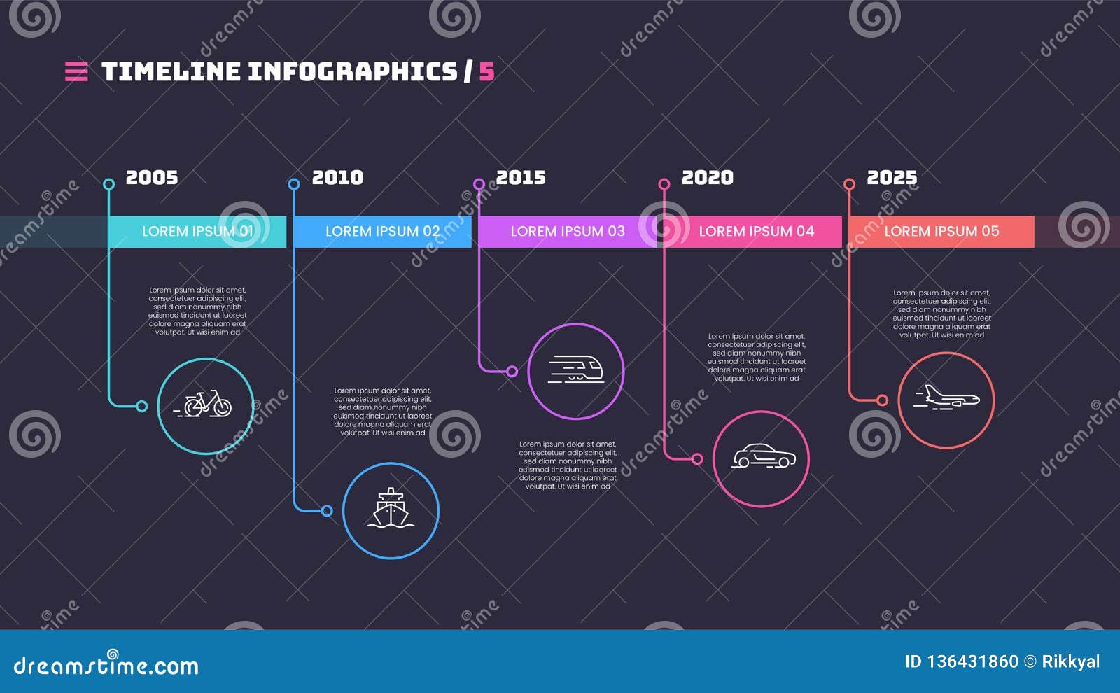 Thin Line Timeline Minimal Infographic Concept With Fve Periods Vector ...