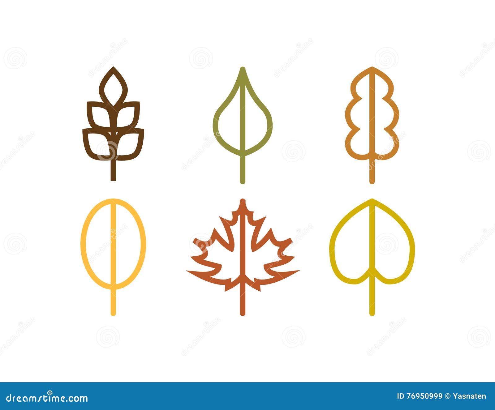 Thin Line Vector Autumn Tree Leaf Icons Stock Vector - Illustration of ...