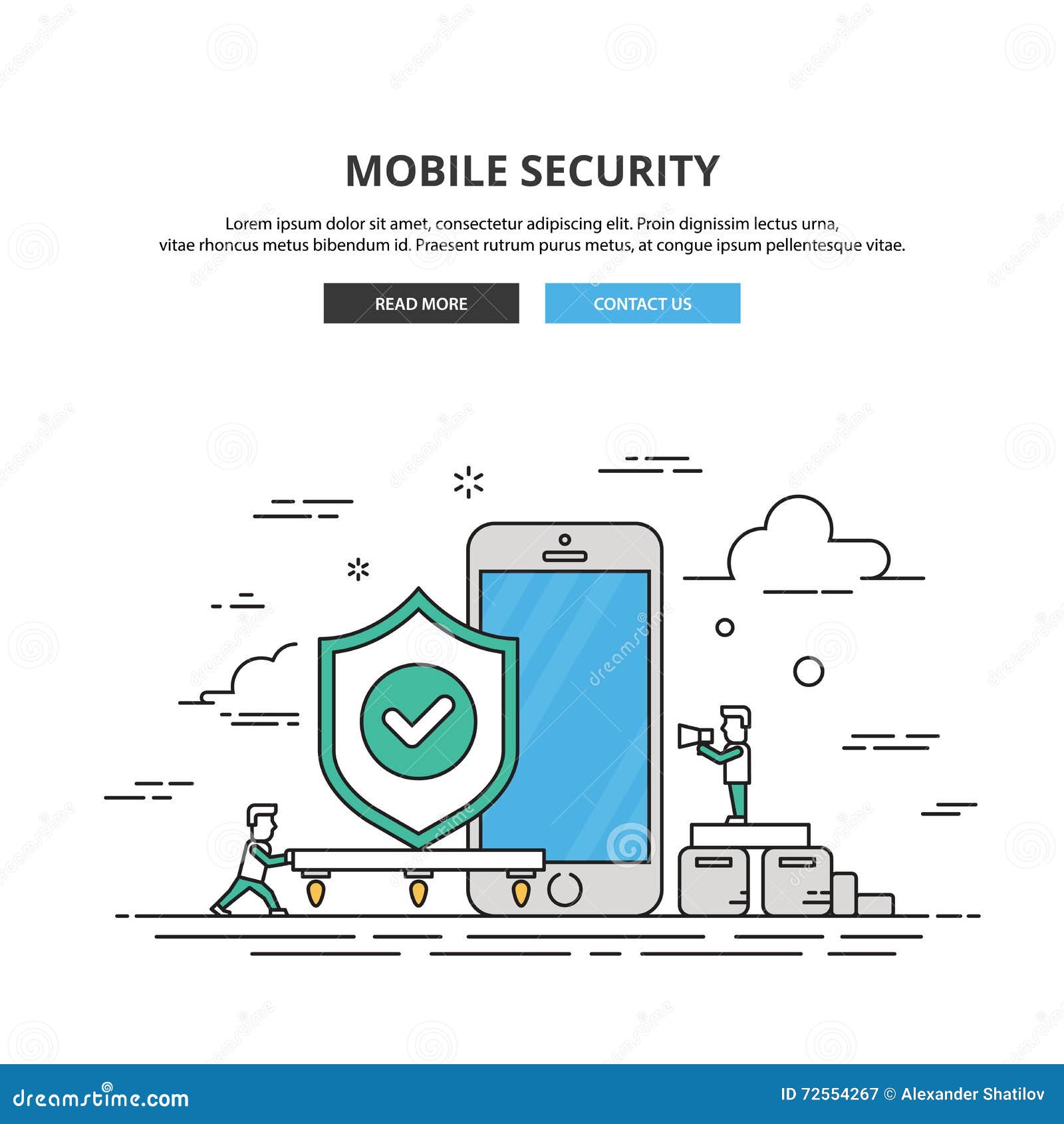 Thin Line Vector Banner. Mobile Security. Premium Quality Illustration ...