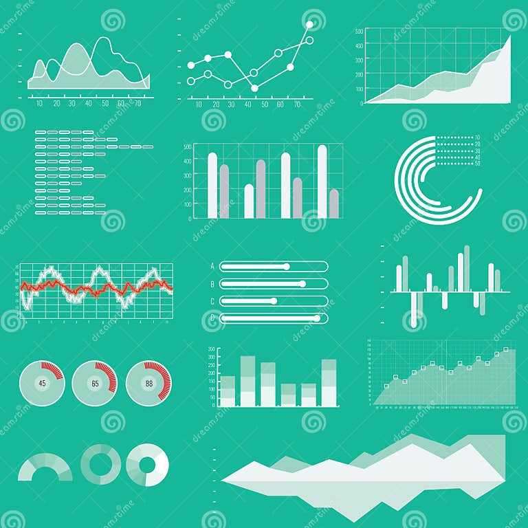Thin Line Vector Graphs, Charts and Diagrams with Flat Elements. Stock ...