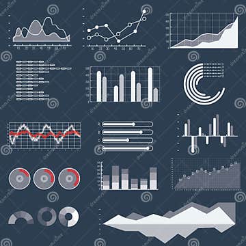 Thin Line Vector Graphs, Charts and Diagrams with Flat Elements. Stock ...