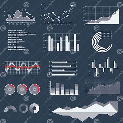 Thin Line Vector Graphs, Charts and Diagrams with Flat Elements. Stock ...