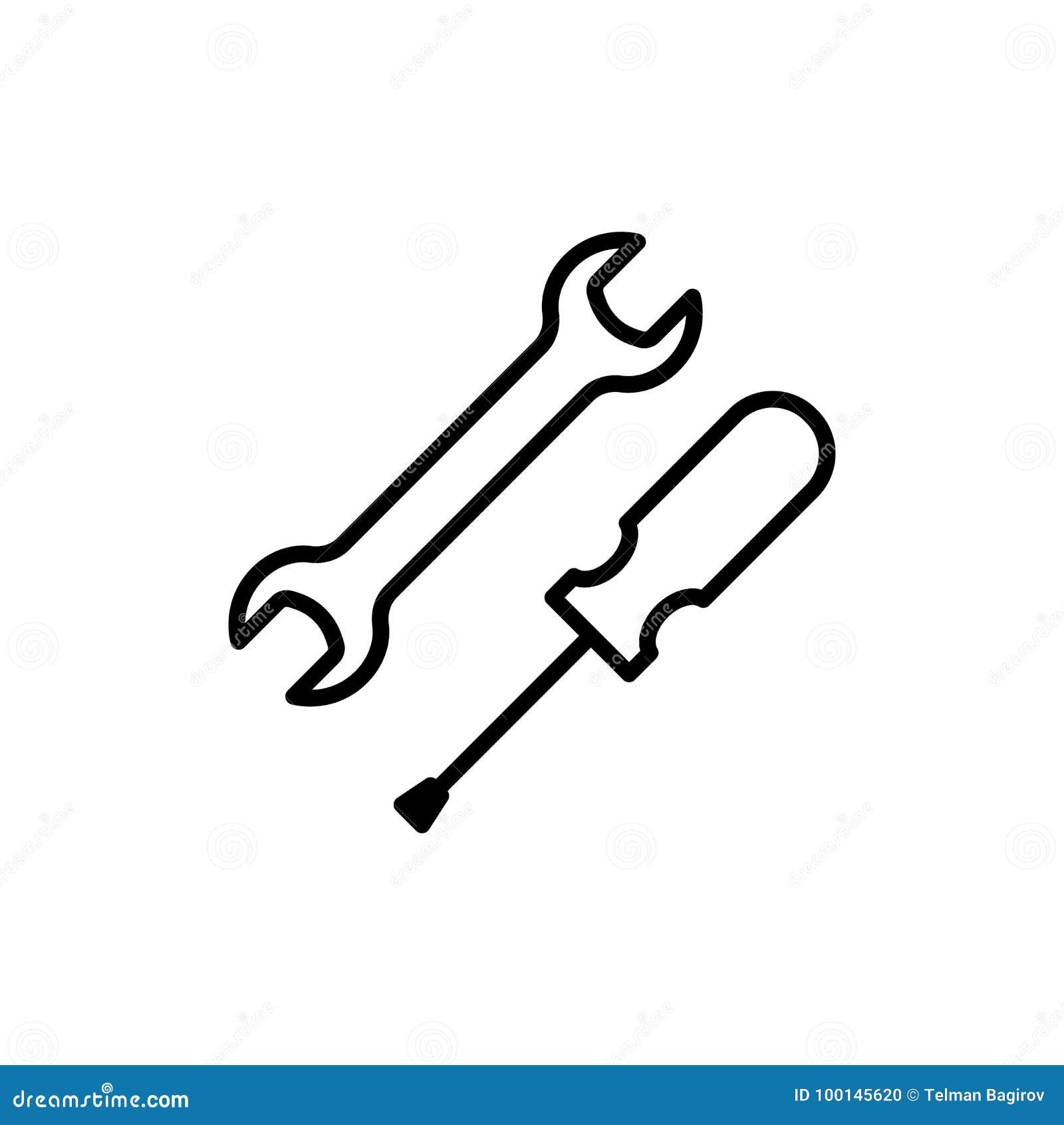 Thin Line Wrench and Screwdriver Icon Stock Illustration - Illustration ...