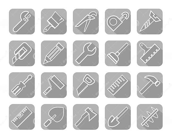 Hand Tool, Construction, Icons, Gray, Outline. Stock Vector ...
