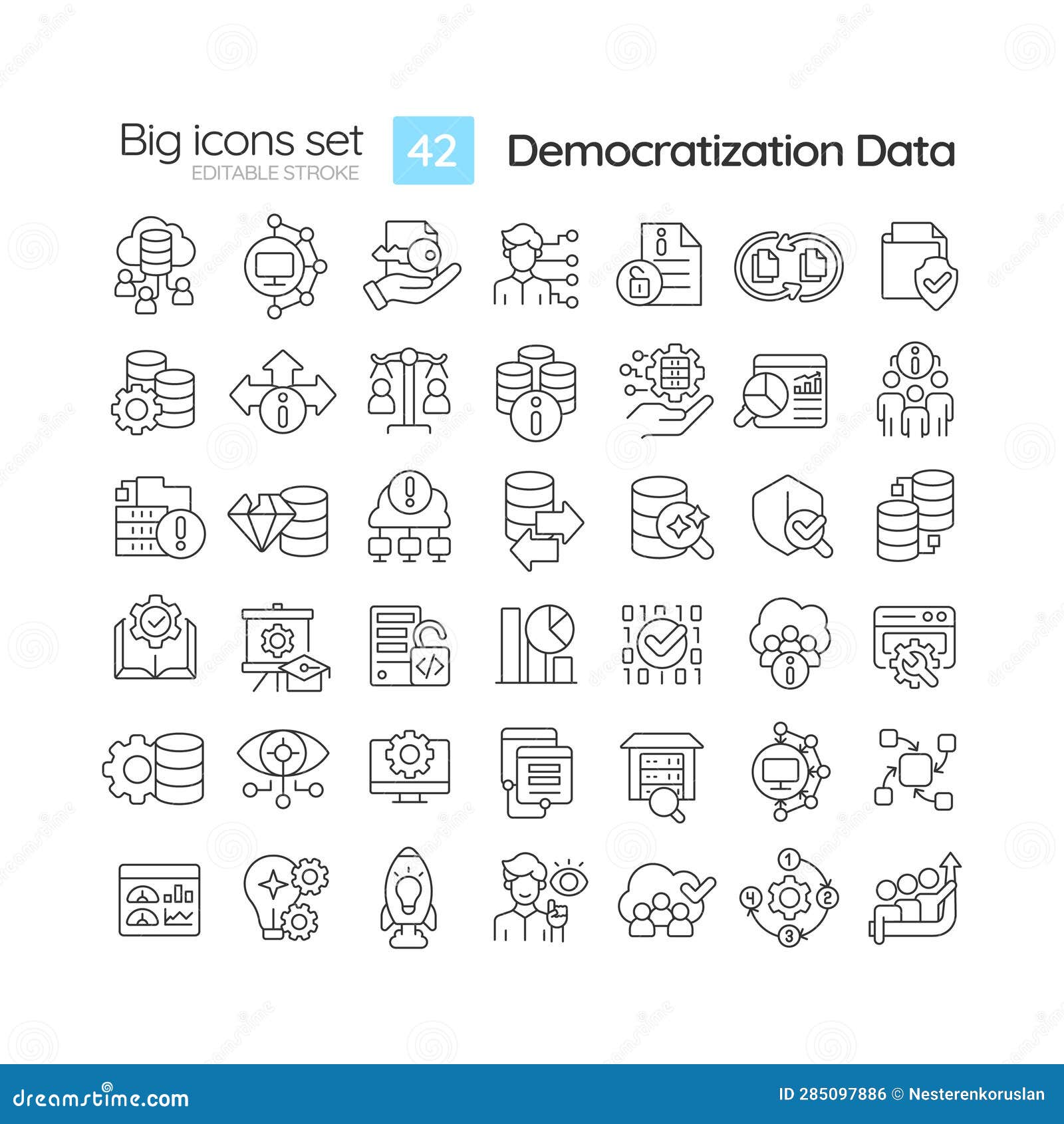 2d Data Democratization Concept Linear Icon Vector Illustration