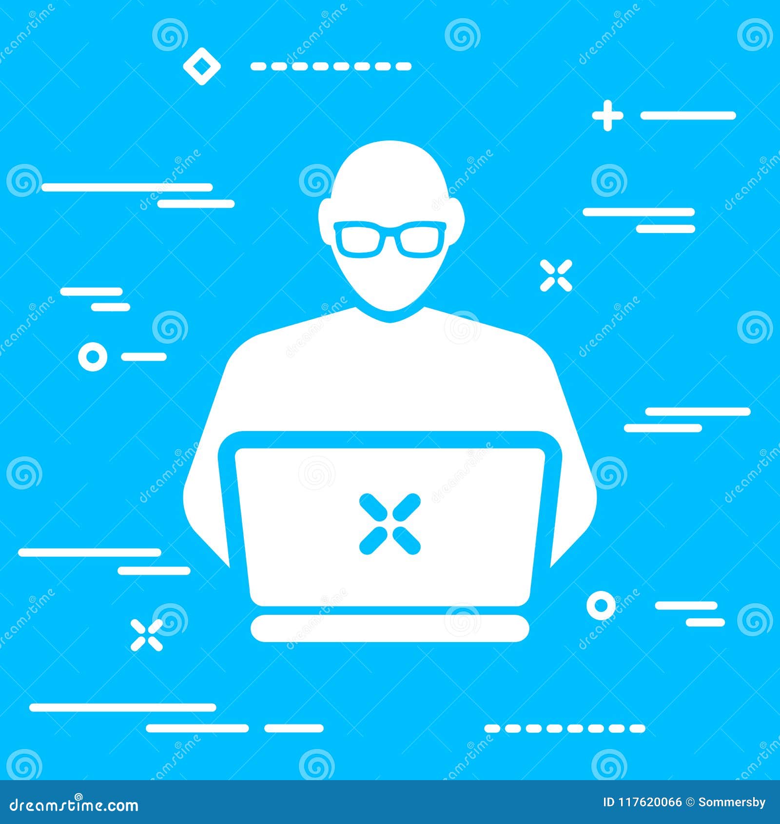 Lineart Developer or Coder Icon on Blue Background Stock Vector ...