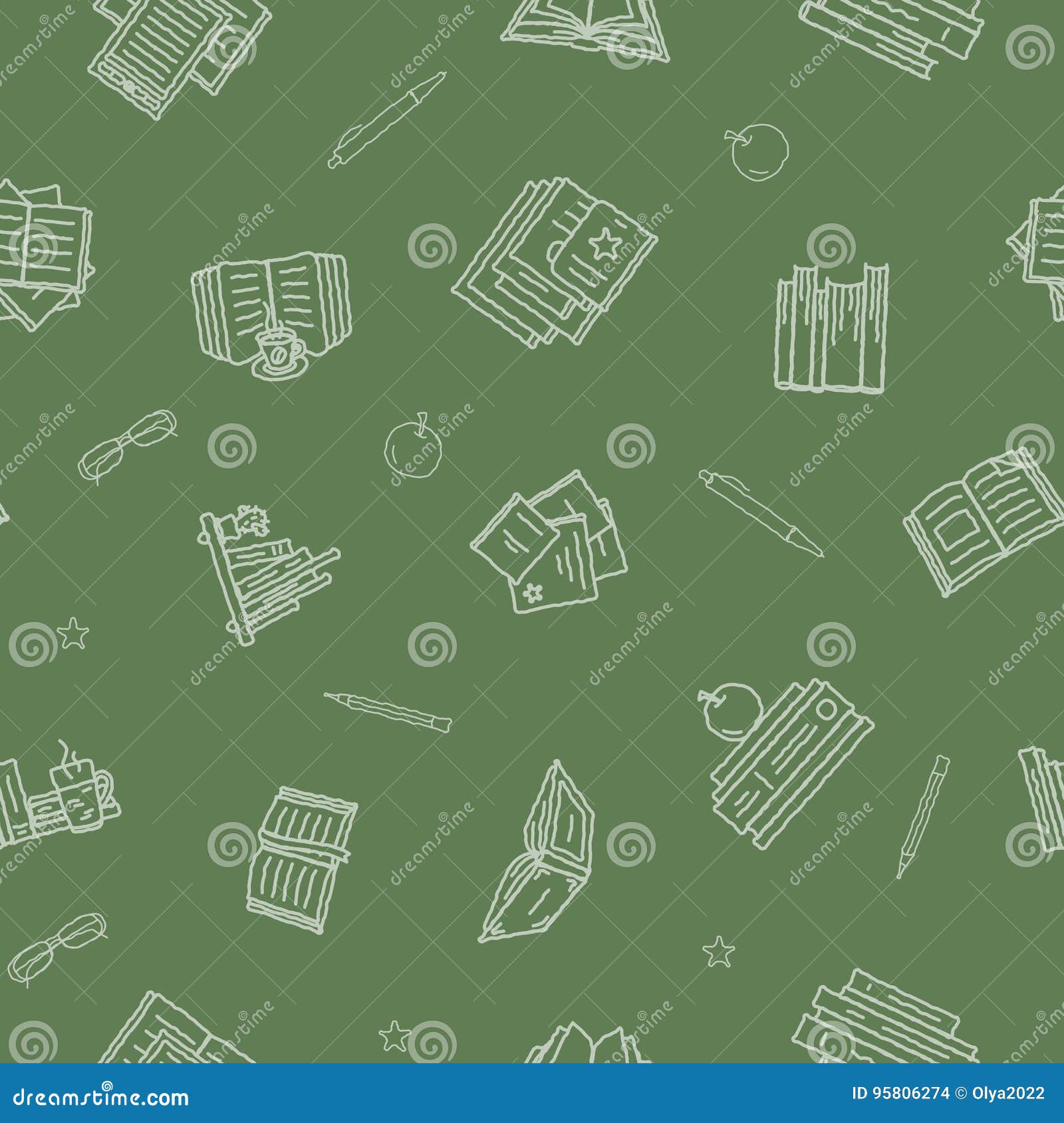 Thin Lined Book Seamless Pattern. Stock Vector - Illustration of logo ...