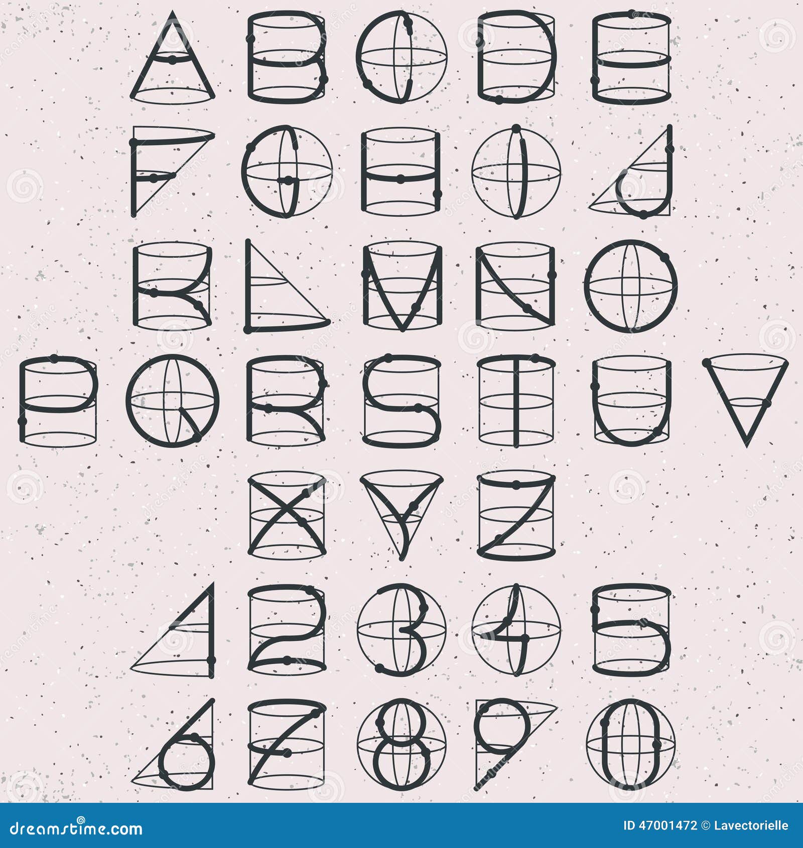 Thin Lined Font Based on Basic 3D Shapes. Stock Vector - Illustration ...