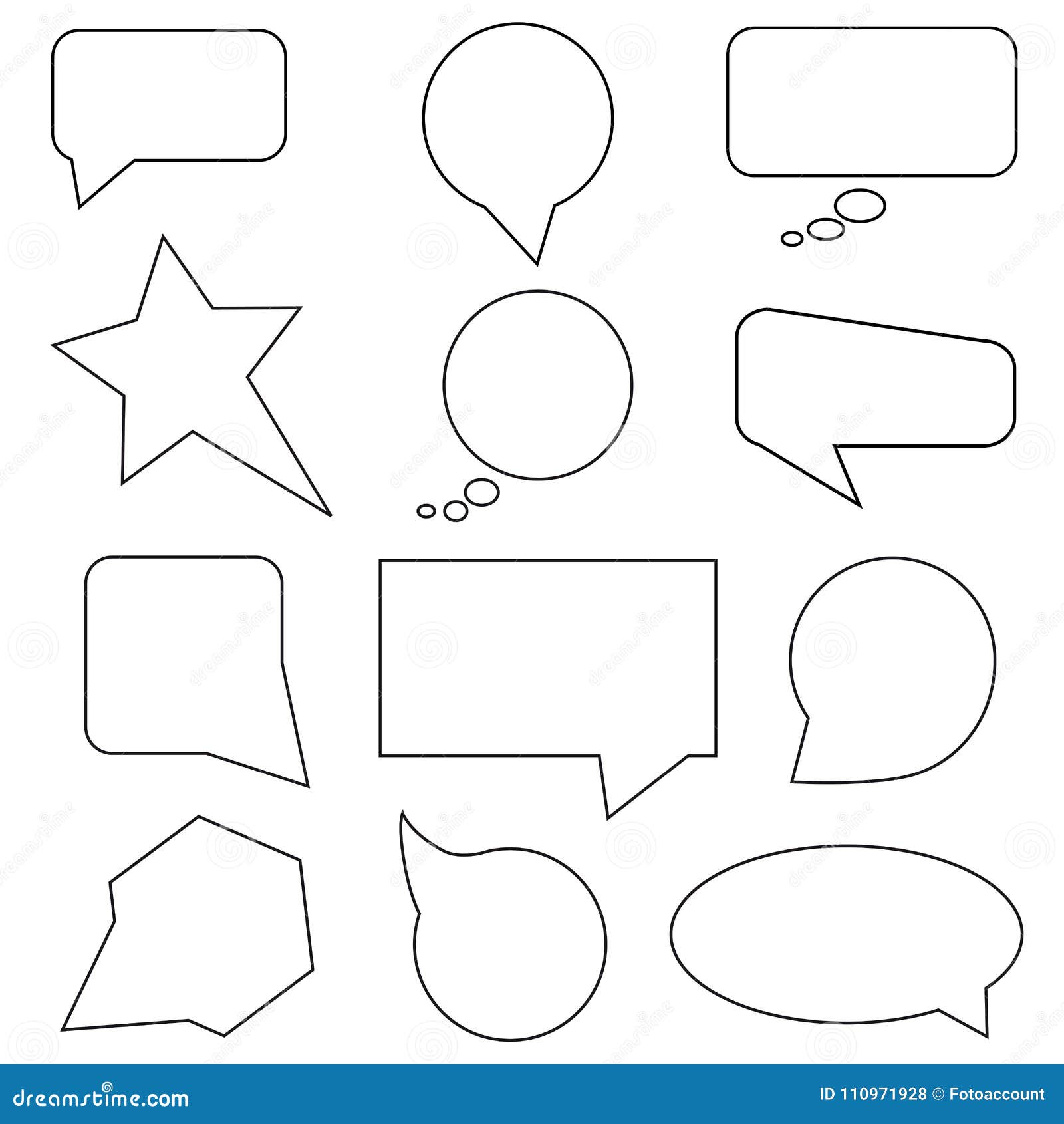 Thin Lined Speech Bubbles Set - Vector Illustration - Isolated on White ...