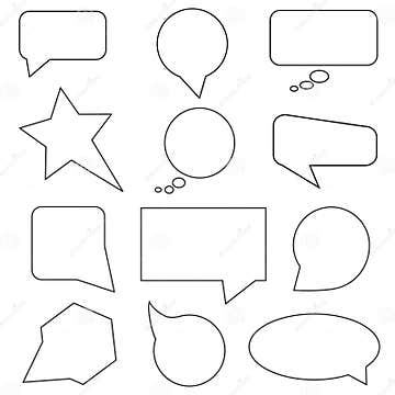 Thin Lined Speech Bubbles Set - Vector Illustration - Isolated on White ...