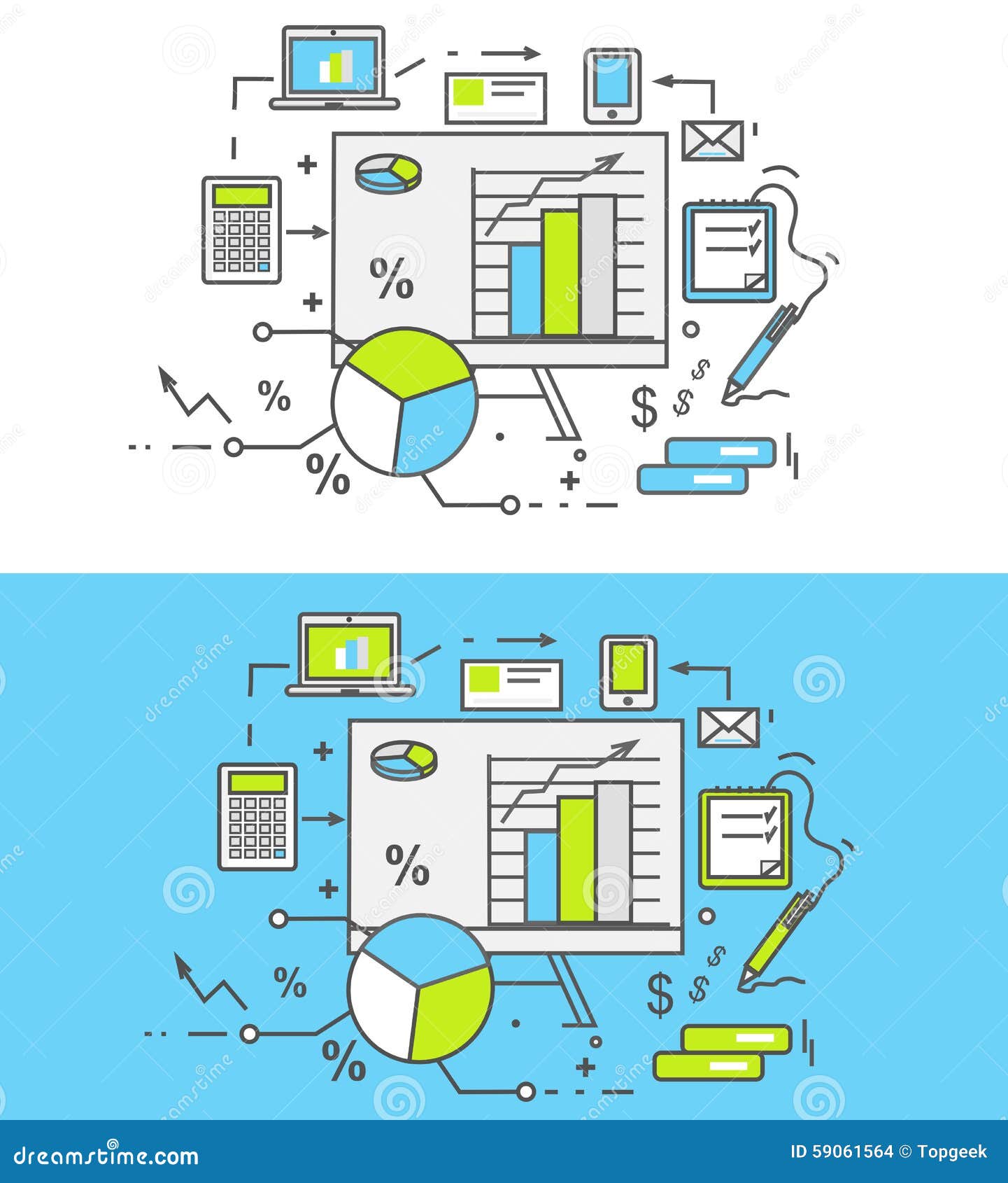 Thin Lines Icons Stand with Charts and Parameters Stock Vector ...