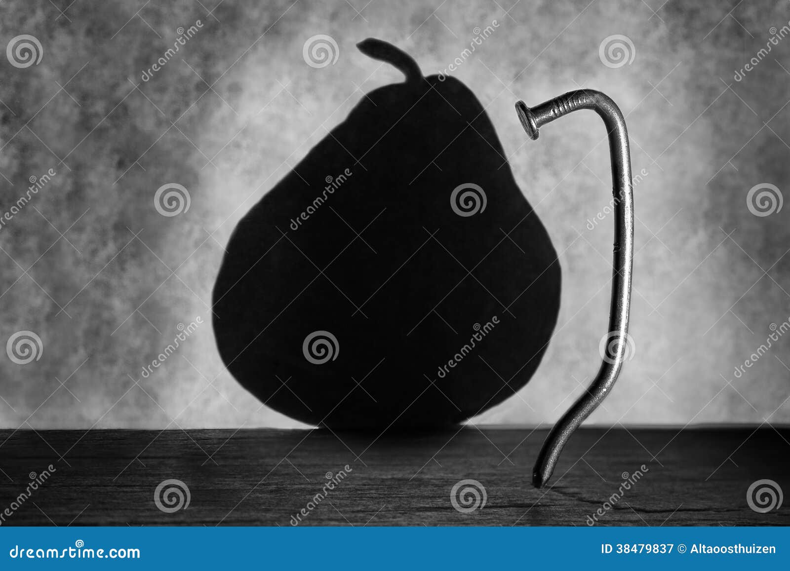 Thin Nail Makes a Fat Pear Shadow on Wall in Spotlight Artistic Stock ...