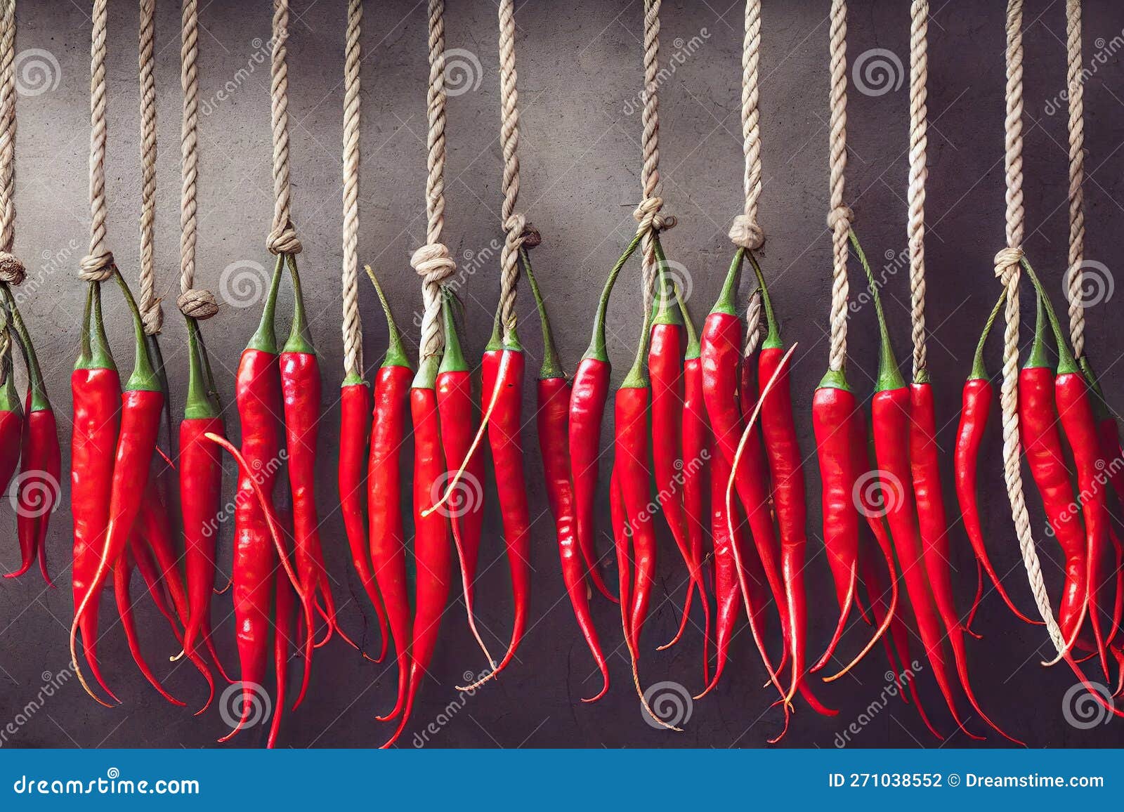 Thin Pod Red Pepper Hanging on Rope for Spicy Spices Stock Illustration ...