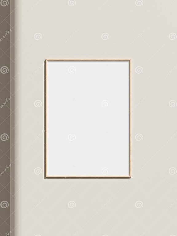Thin Rectangular Frame Hanging on a White Textured Wall Mockup Stock ...
