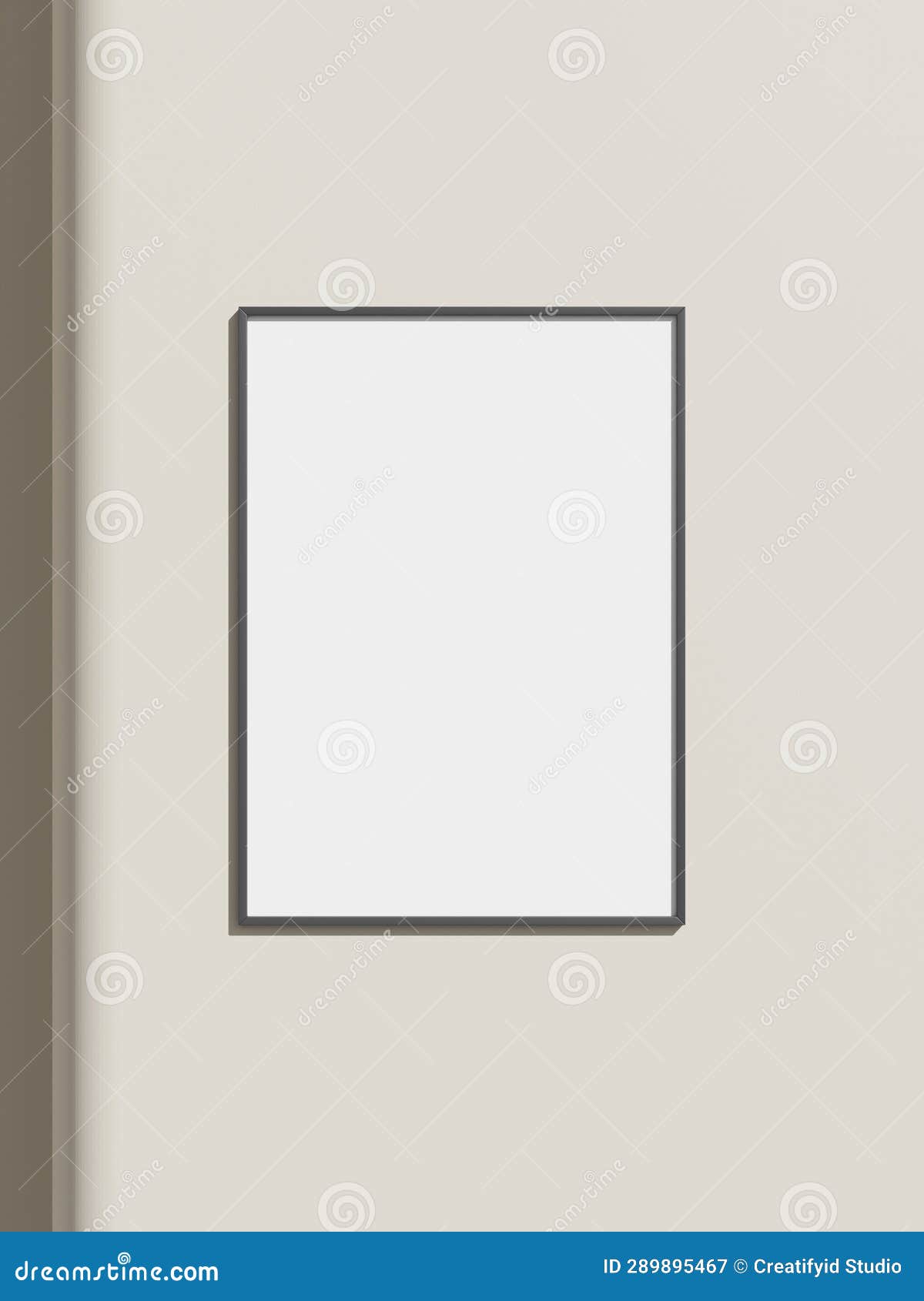 Thin Rectangular Frame Hanging on a White Textured Wall Mockup Stock Illustration - Illustration ...