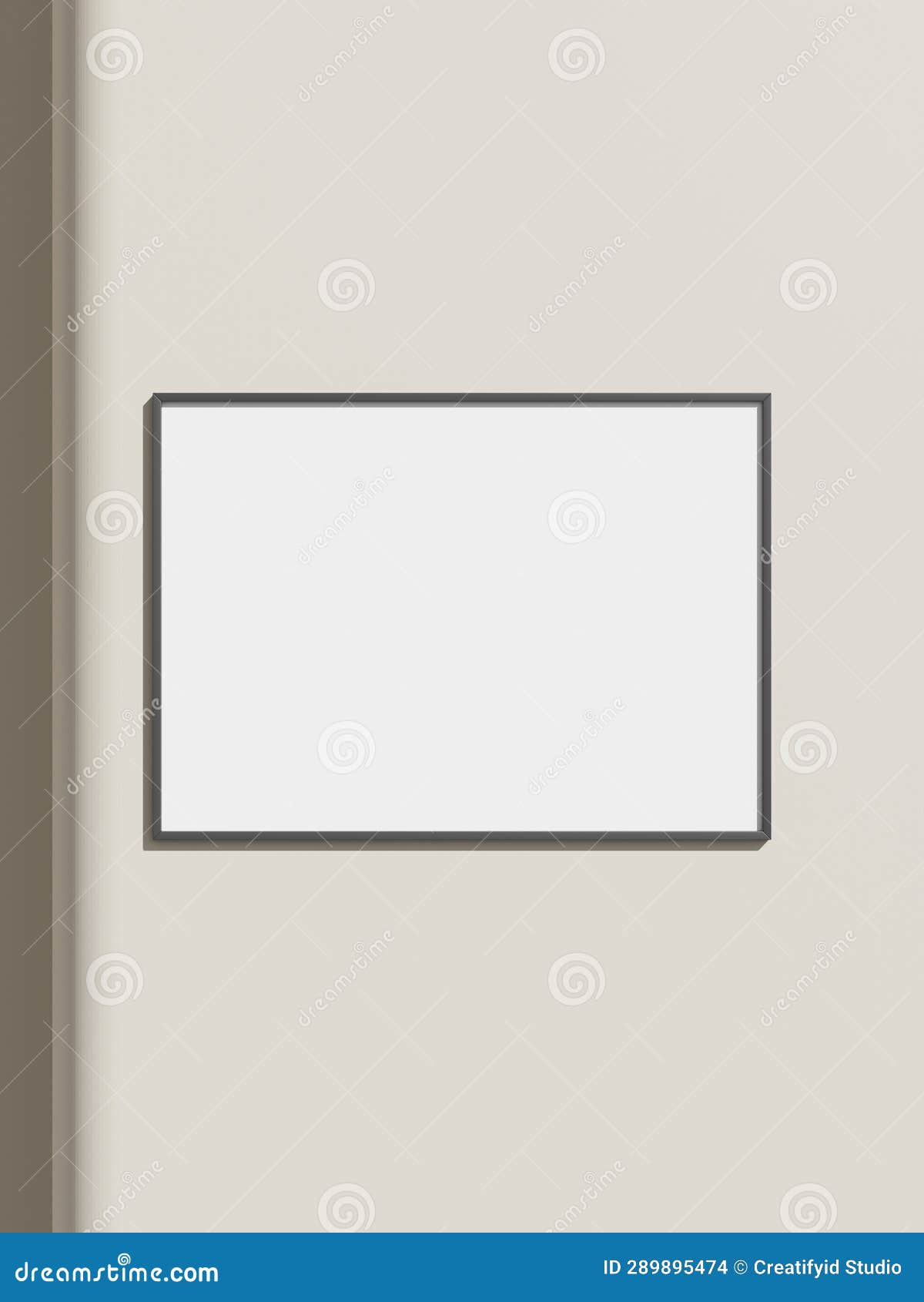 Thin Rectangular Frame Hanging on a White Textured Wall Mockup Stock ...