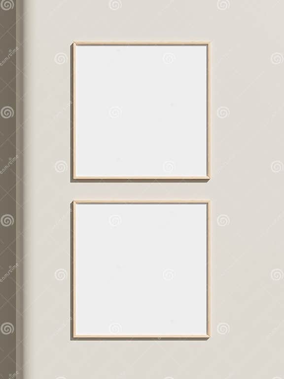Thin Rectangular Frame Hanging on a White Textured Wall Mockup Stock ...