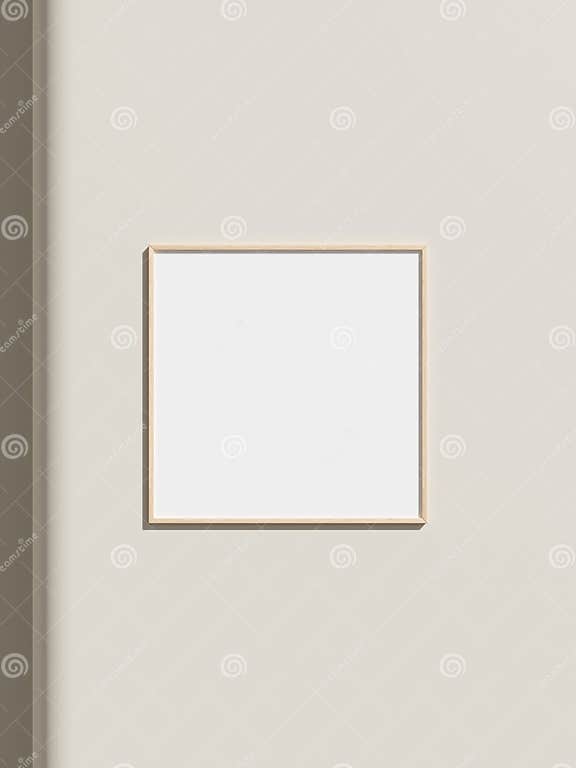 Thin Rectangular Frame Hanging on a White Textured Wall Mockup Stock ...