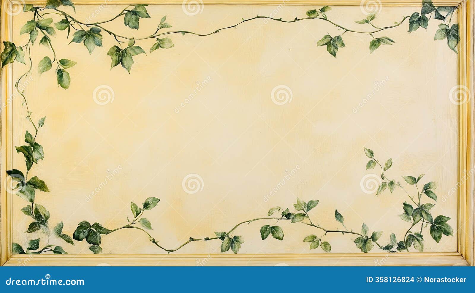 Thin Rectangular Frame in Pastel Yellow with a Single Green Vine Stock ...