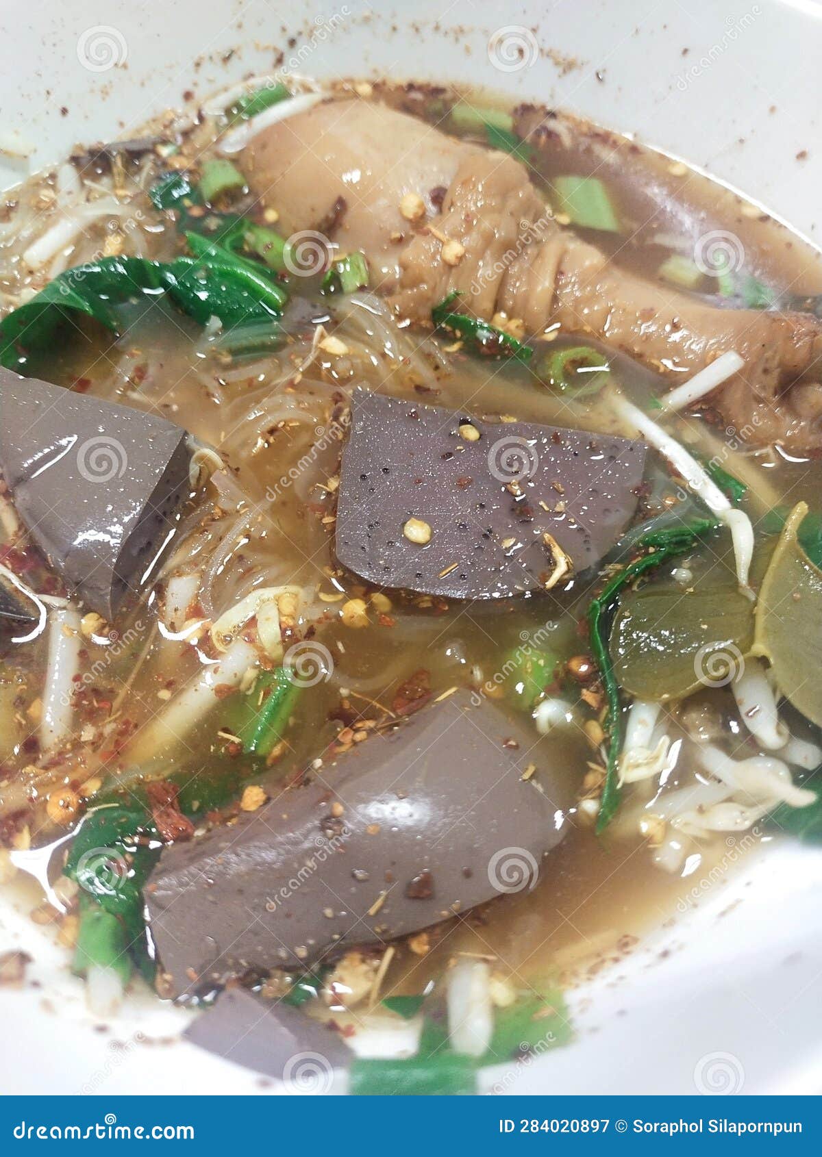 Thin Rice Noodles Stewed with Chicken Blood Stock Image - Image of ...