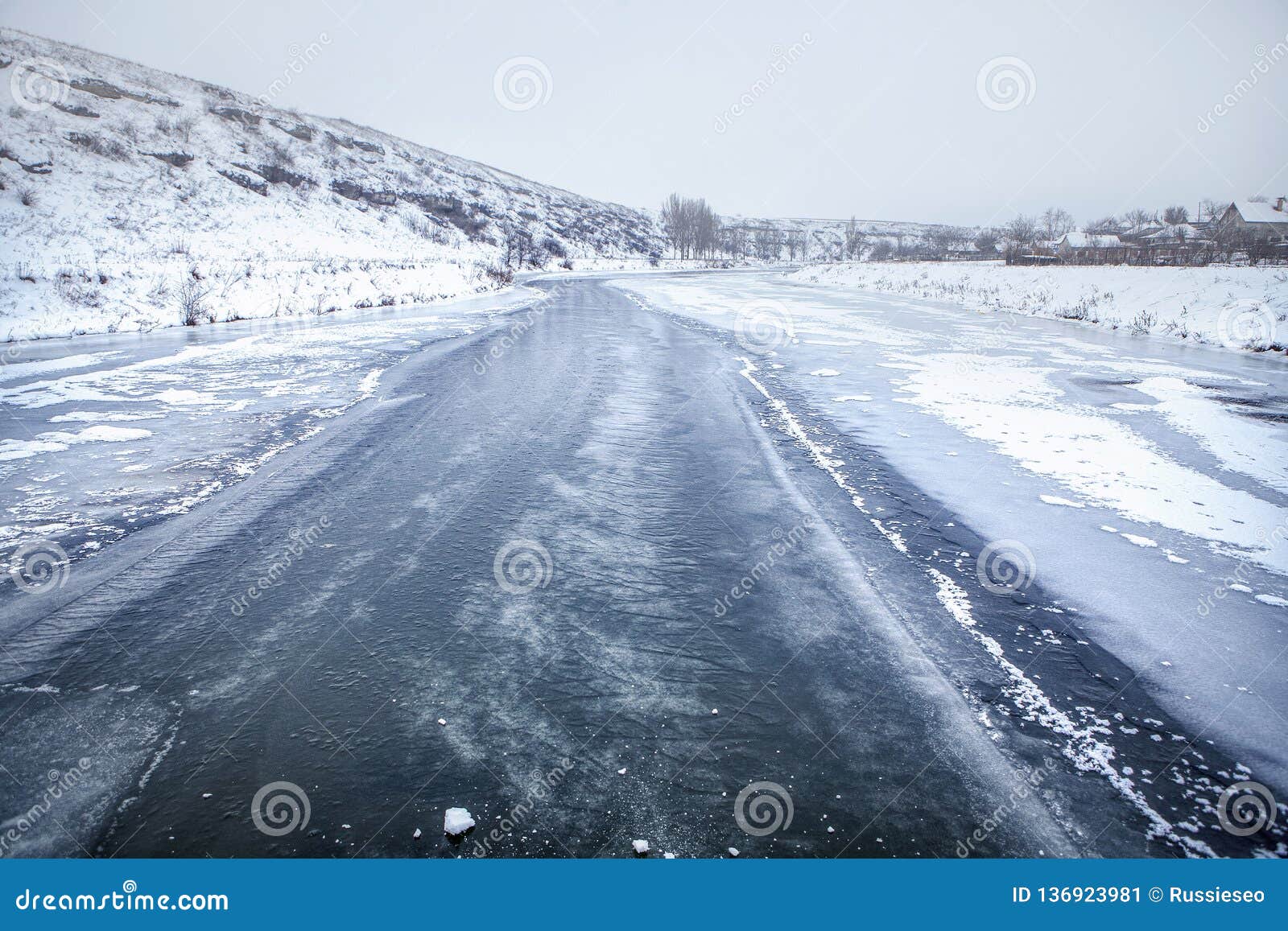 Thin river ice stock image. Image of mountain, blue - 136923981