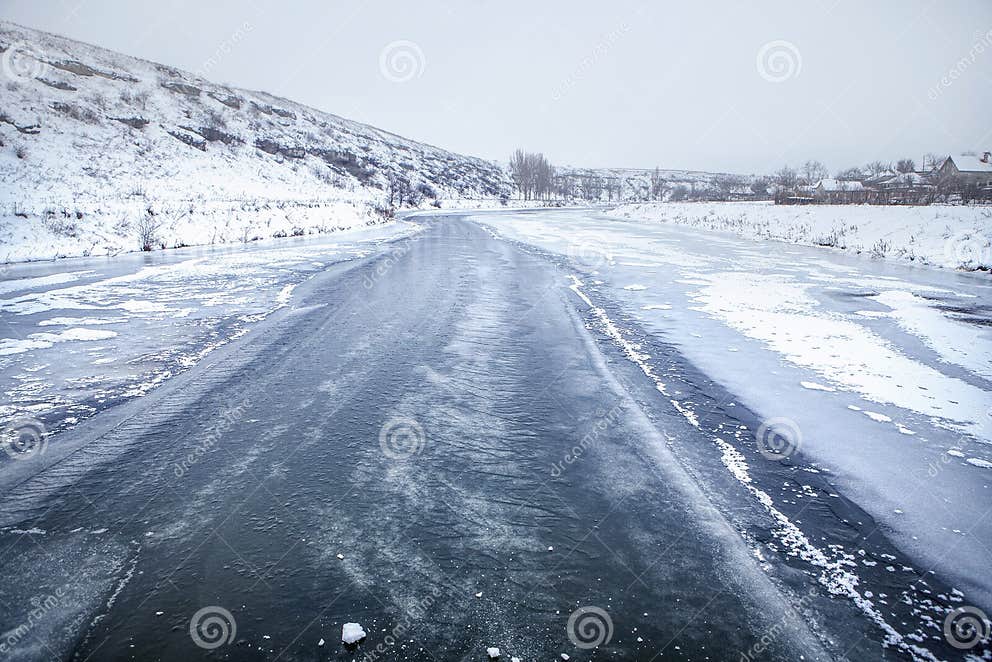 Thin river ice stock image. Image of mountain, blue - 136923981