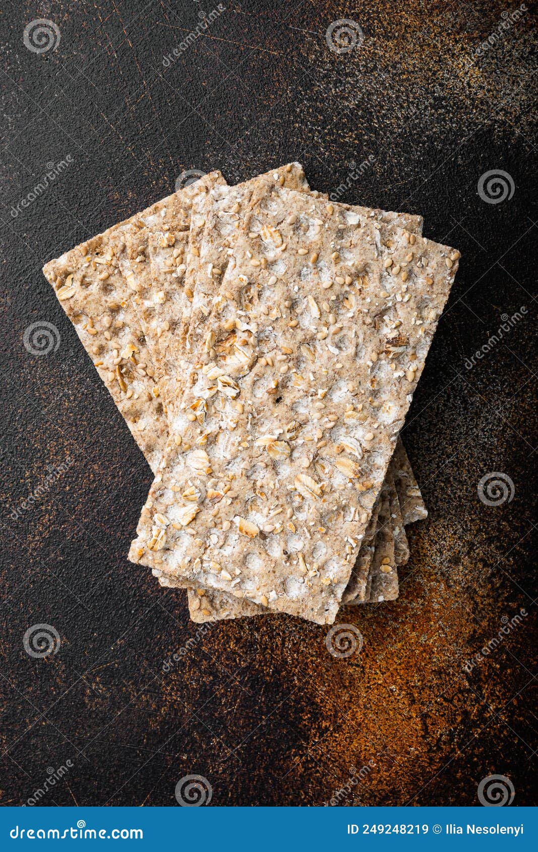 Thin Rye Crispy Cracker, on Old Dark Rustic Table Background, Top View ...