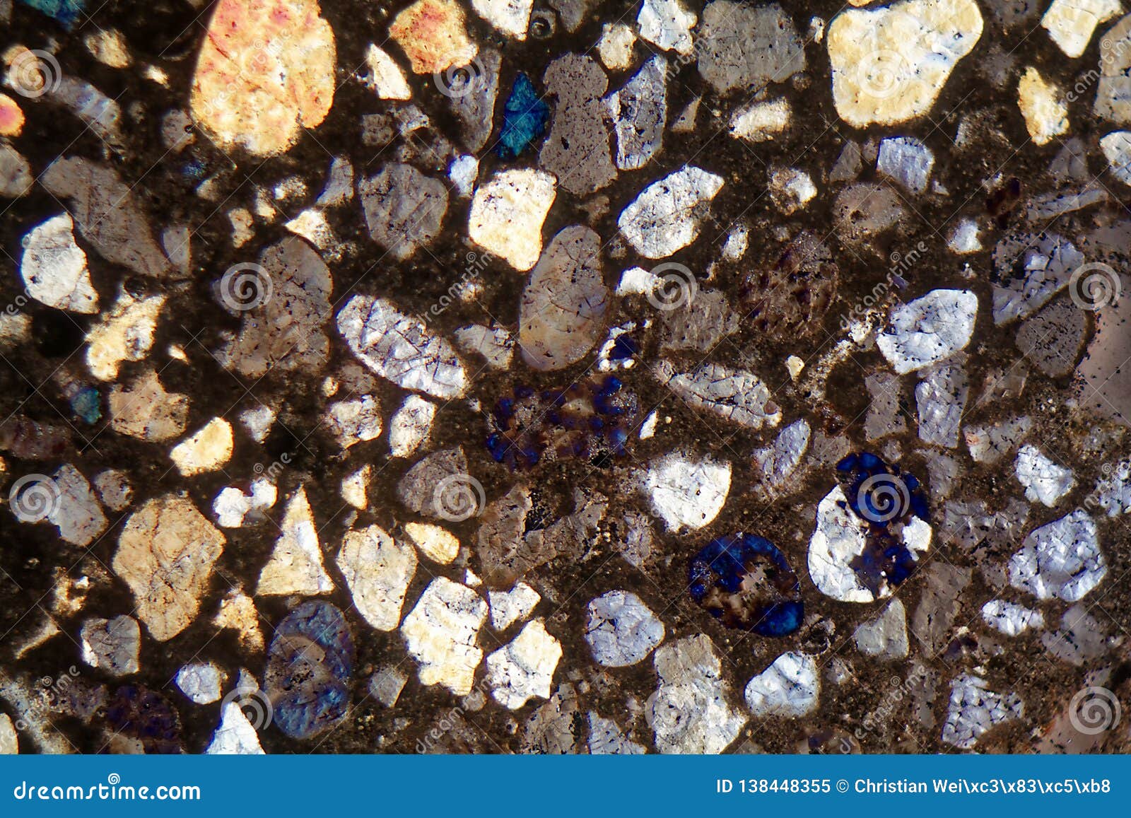 Thin Section of Concrete Under a Microscope and in Cross Polarized ...