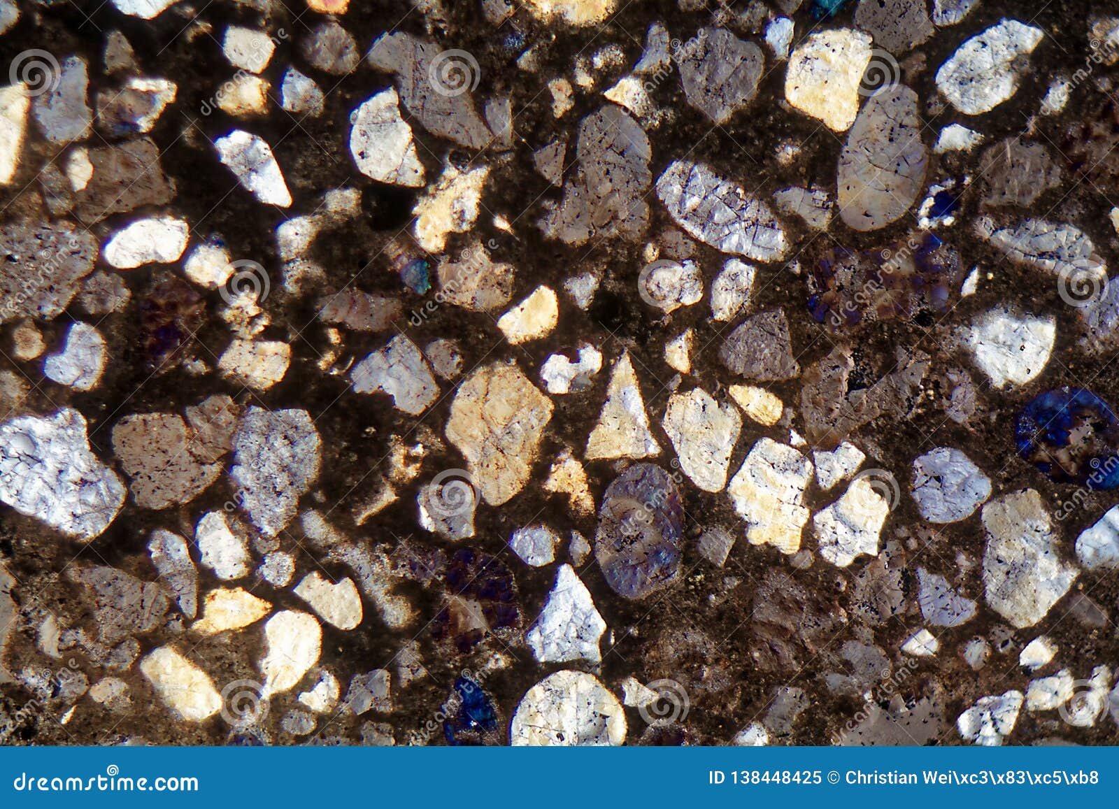 Thin Section of Concrete Under a Microscope and in Cross Polarized ...