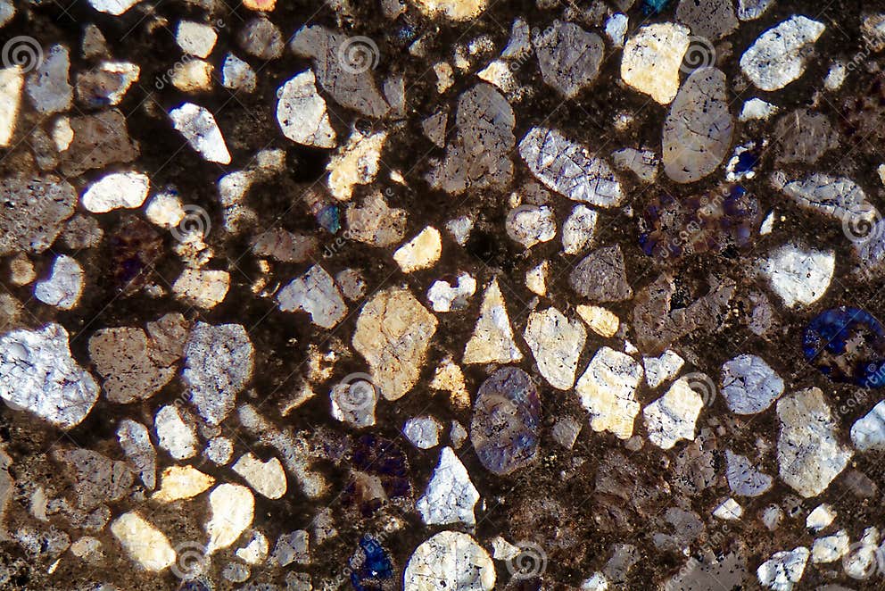 Thin Section of Concrete Under a Microscope and in Cross Polarized ...