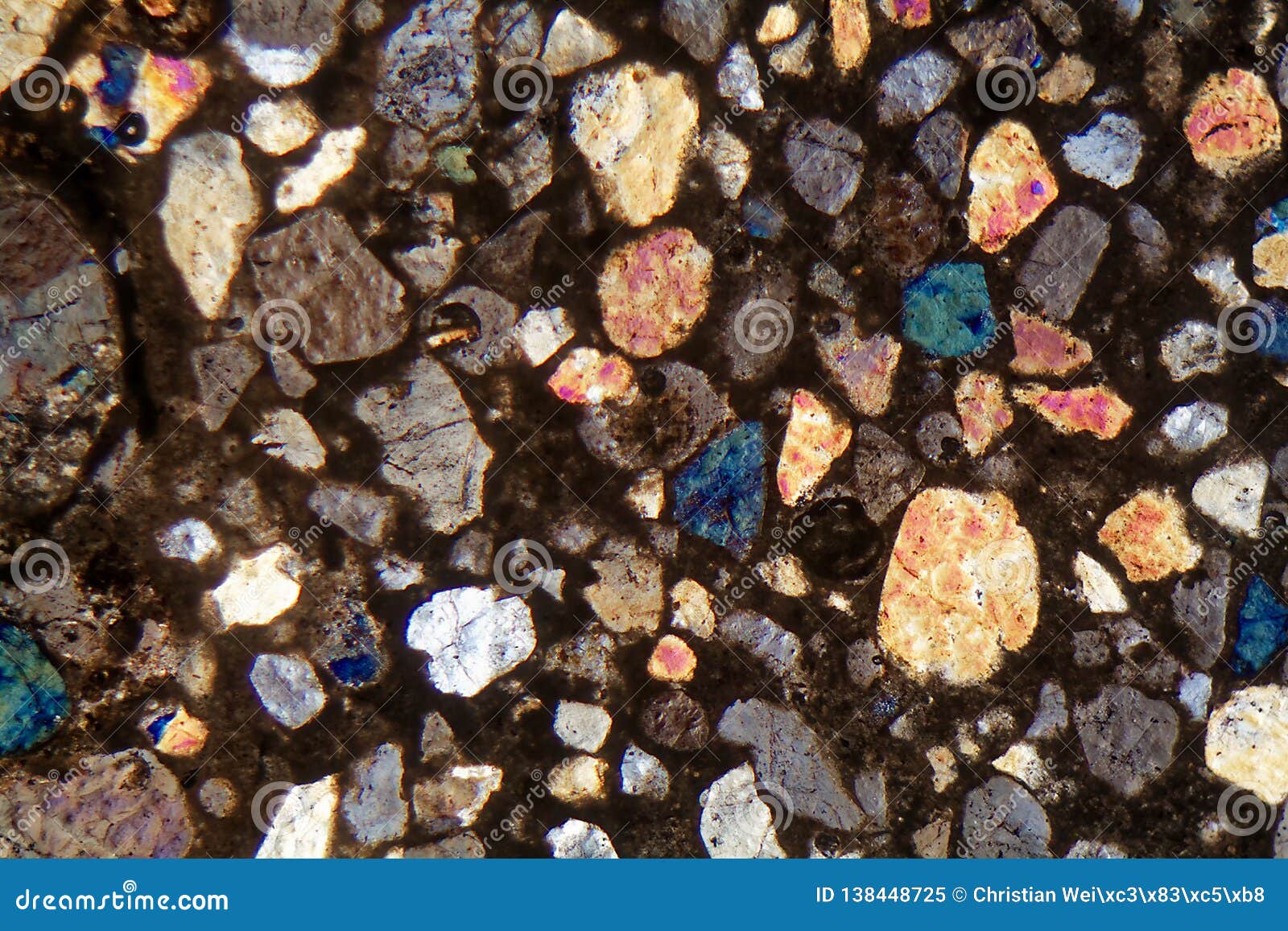 Thin Section of Concrete Under a Microscope and in Cross Polarized ...