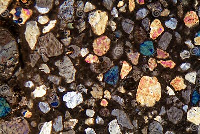 Thin Section of Concrete Under a Microscope and in Cross Polarized ...