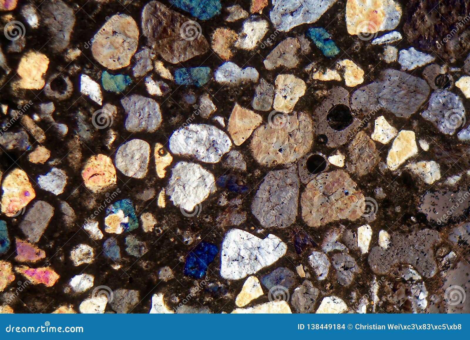 Thin Section of Concrete Under a Microscope and in Cross Polarized ...