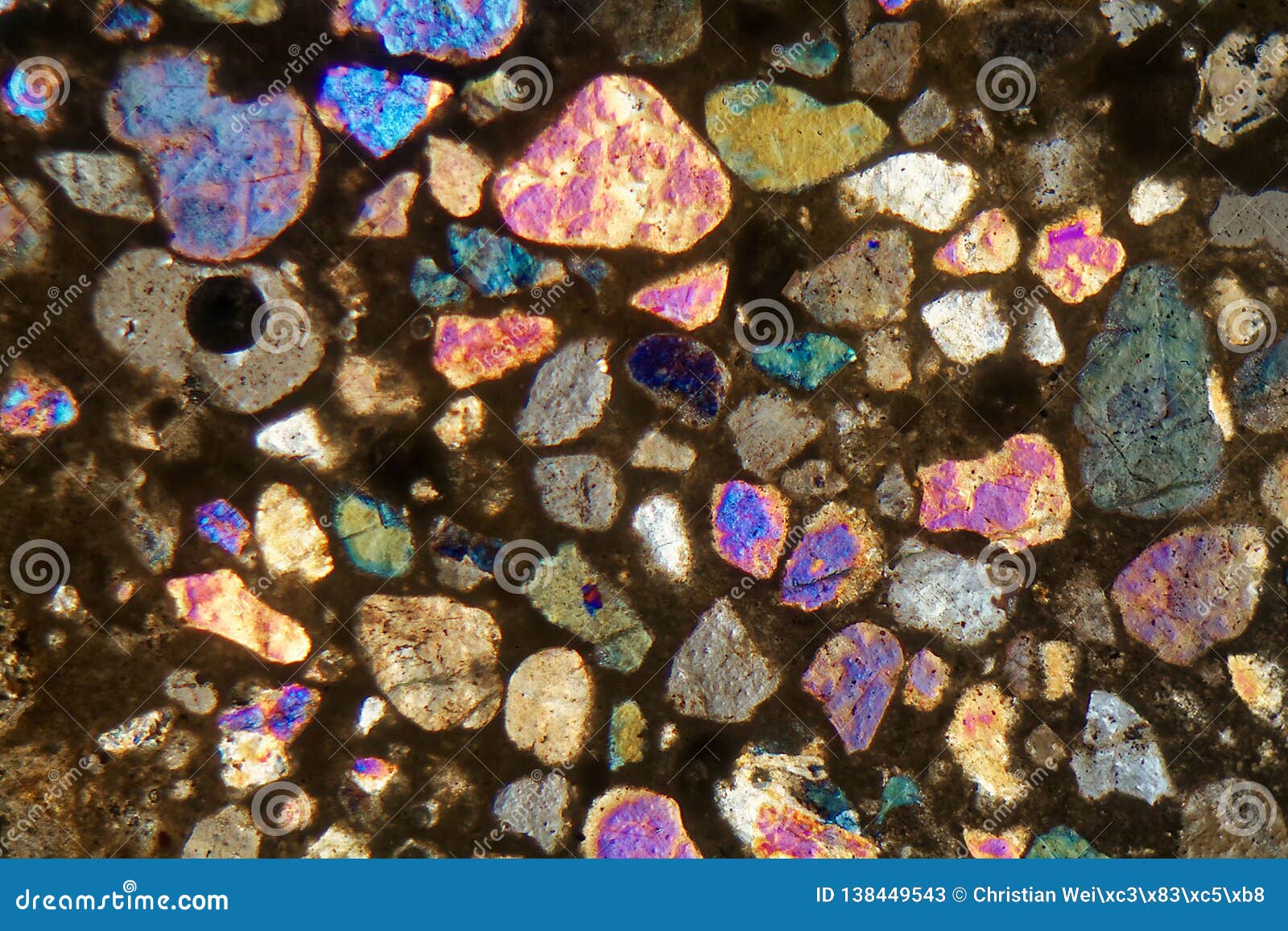 Thin Section of Concrete Under a Microscope and in Cross Polarized ...