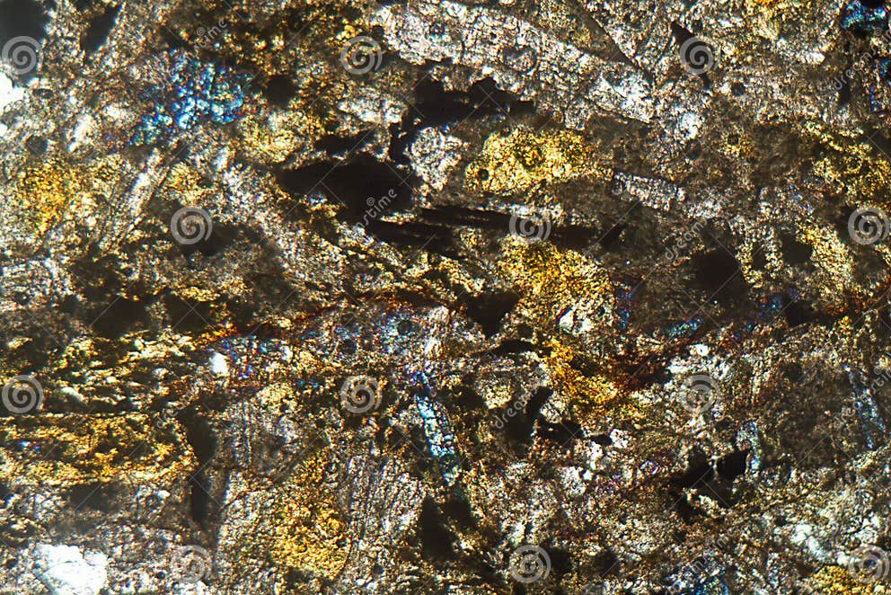 Thin Section of a Diabase Rock Under the Microscope and in Polarized ...