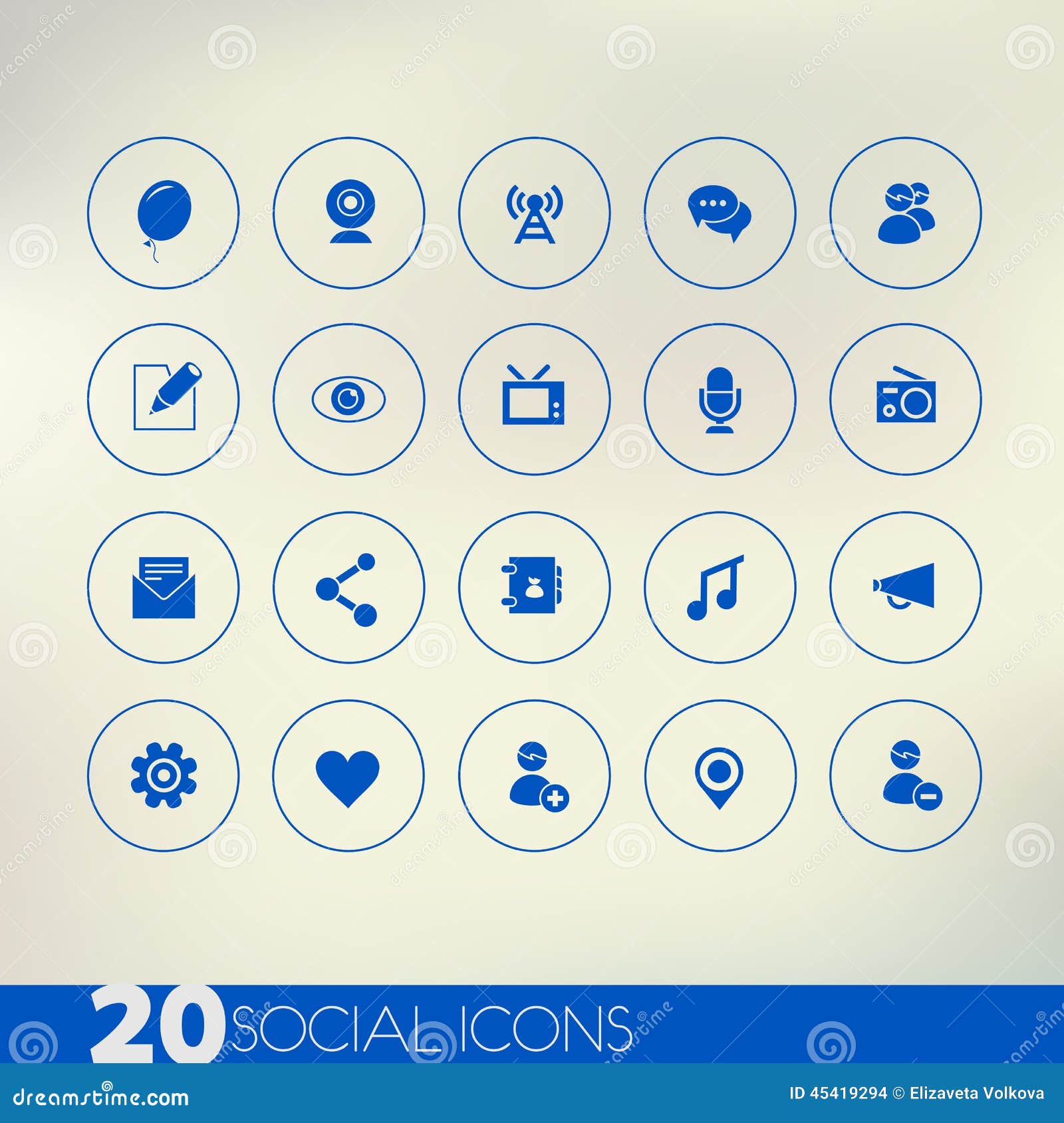 Thin Simple Social Blue Icons on Light Background Stock Vector ...