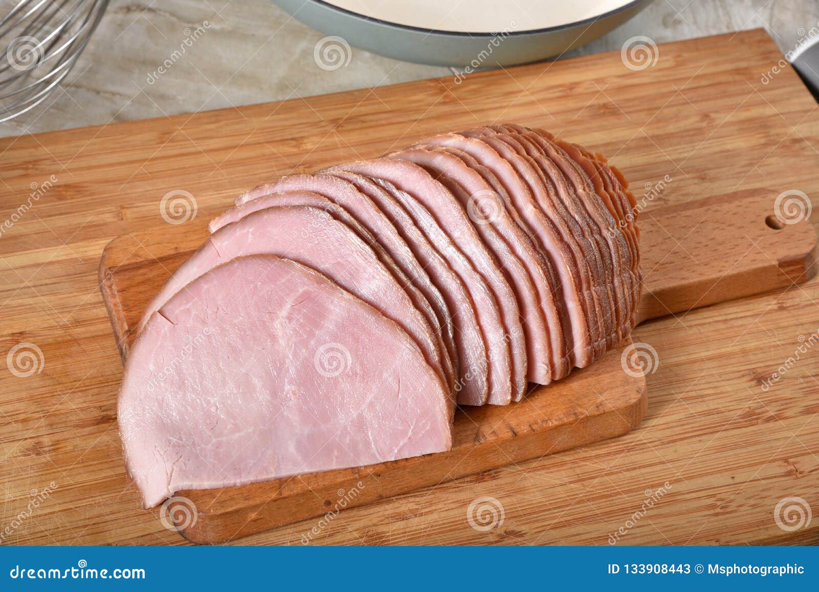 Sliced Ham stock image. Image of cutting, skillet, uncooked - 133908443