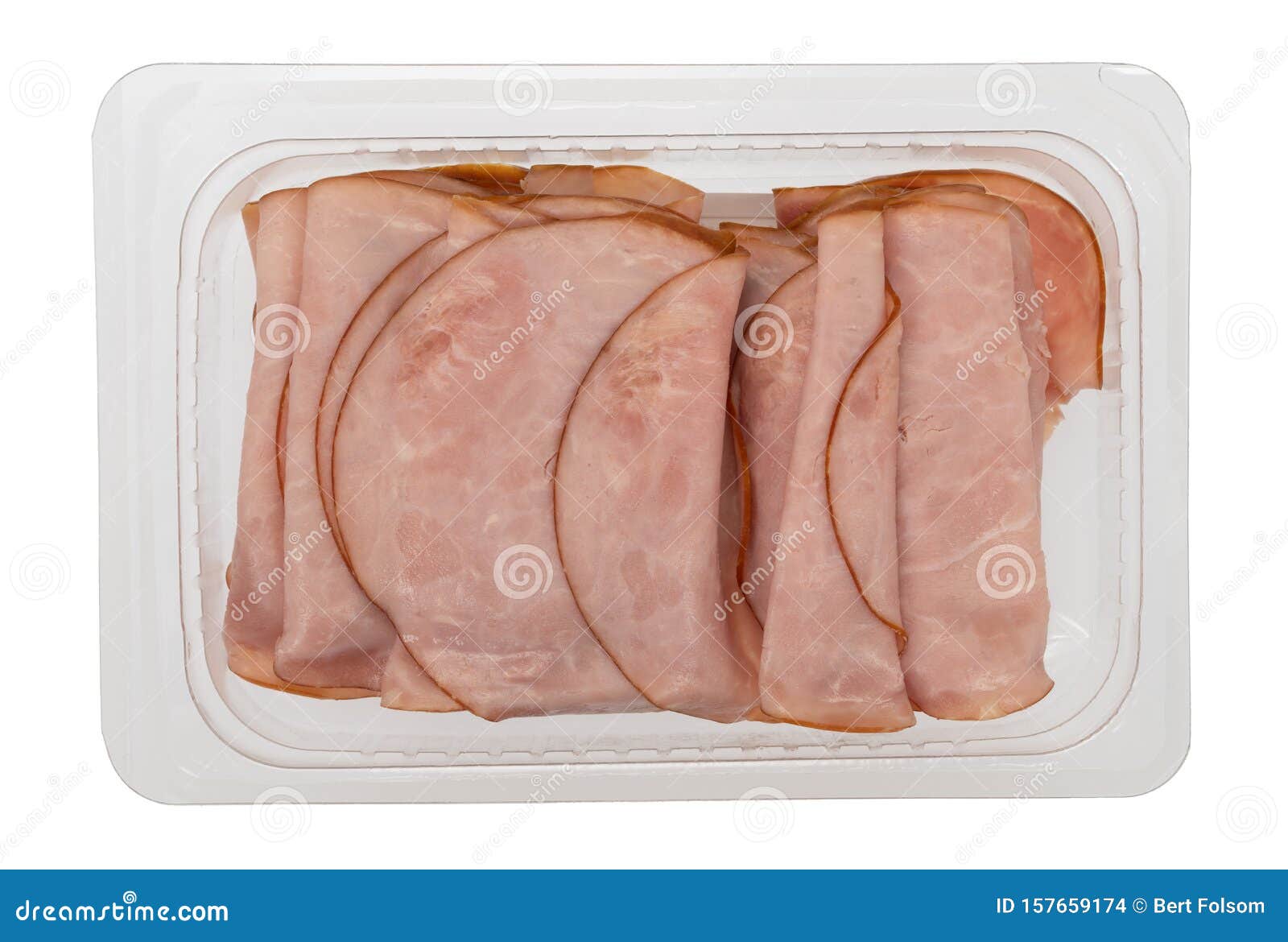 Thin Sliced Ham in a Plastic Tray on a White Background Stock Photo ...