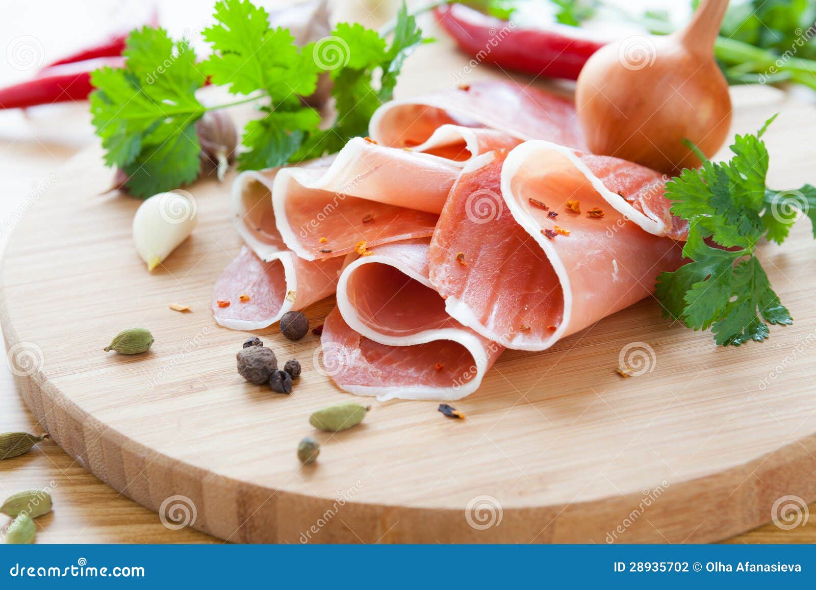 Thin Slices of Ham with Herbs and Spices Stock Photo - Image of tasty ...