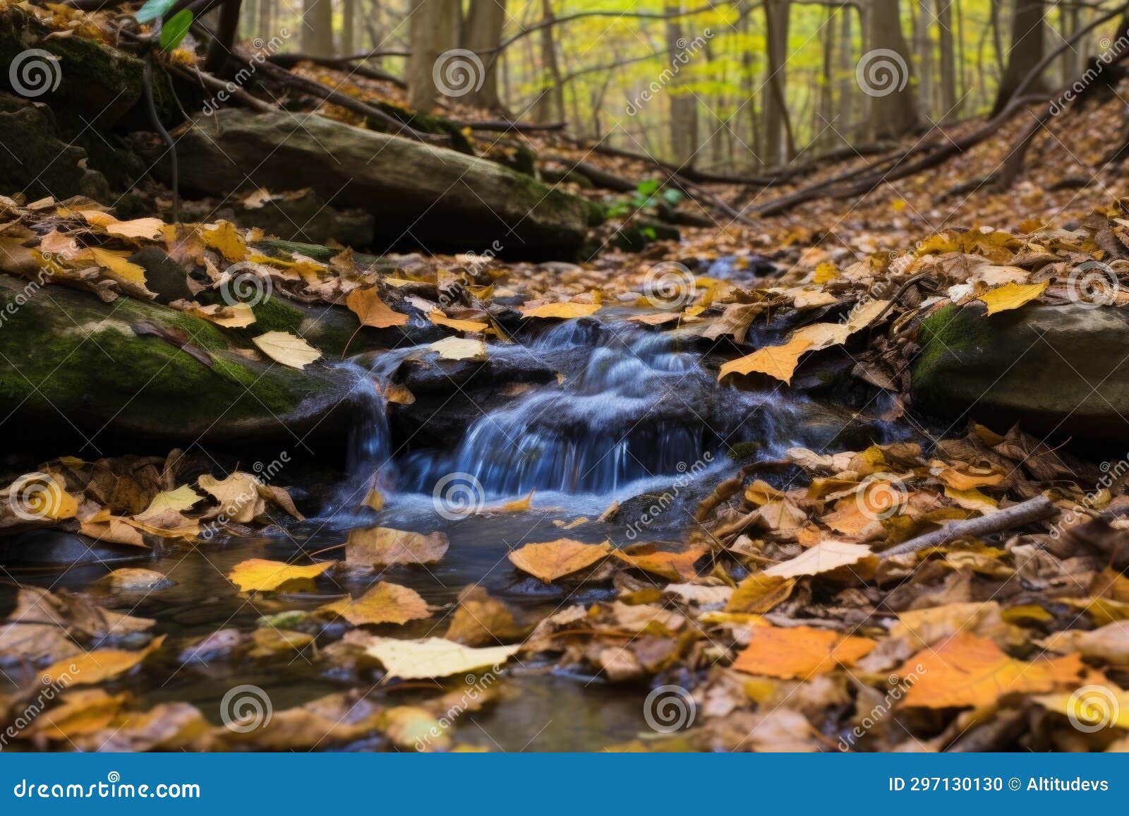 Thin Stream of a Cascade Found among Leaves Stock Photo - Image of ...