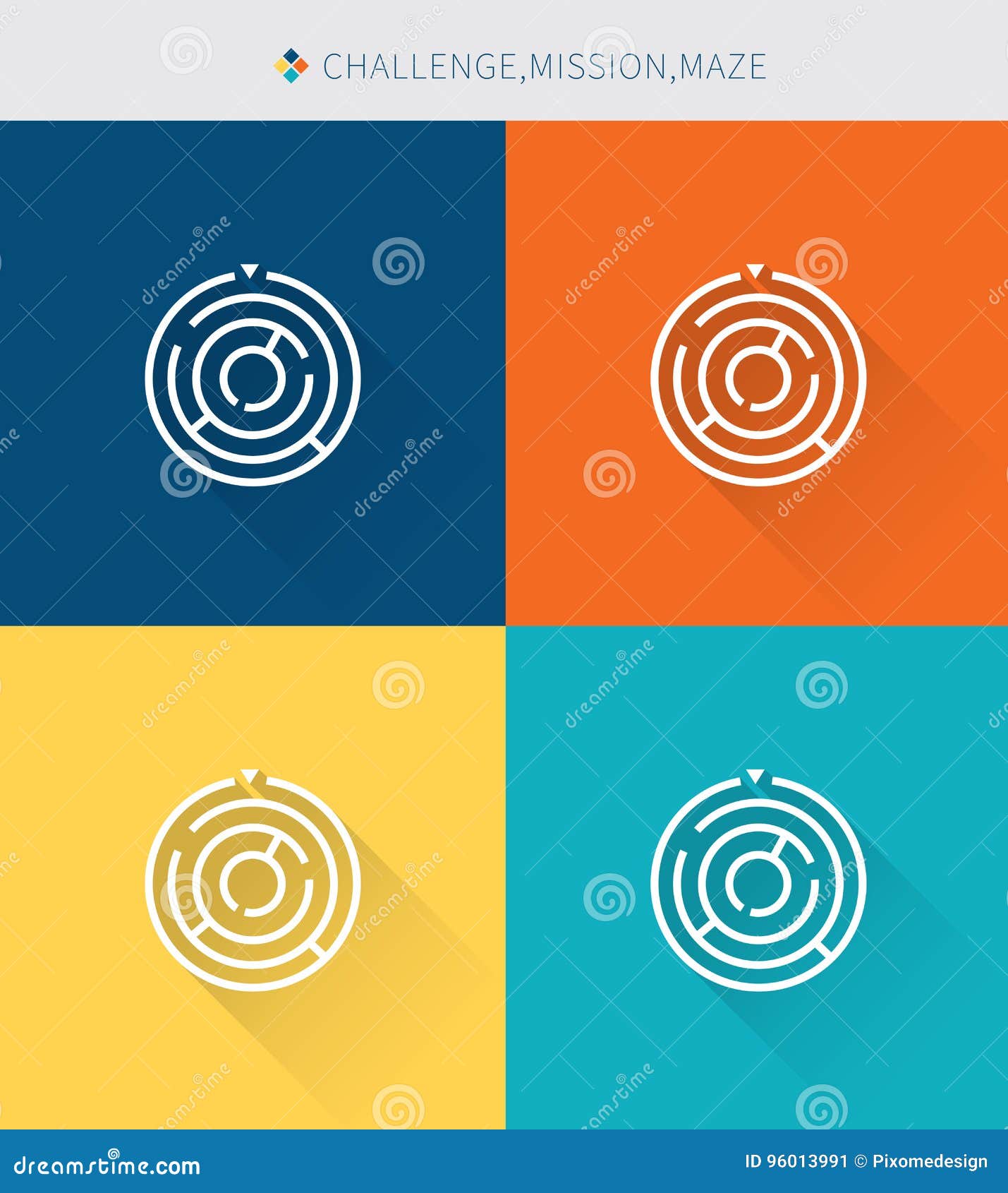 Thin Thin Line Icons Set of Challenge & Mission and Maze, Modern Simple ...