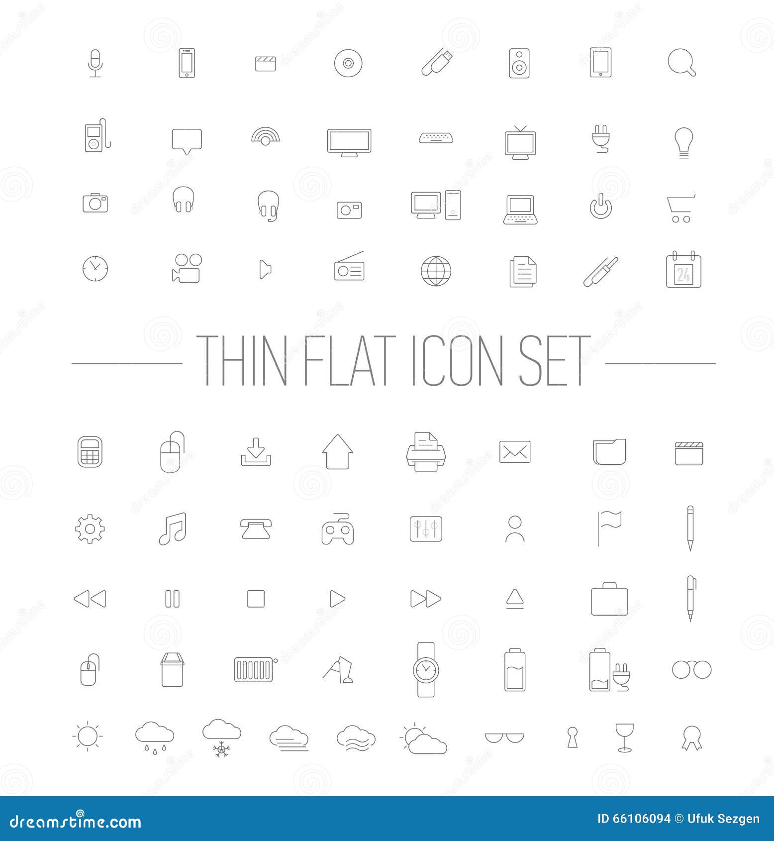 Thin Ultra Light Flat Icon Set Stock Illustration - Illustration of ...
