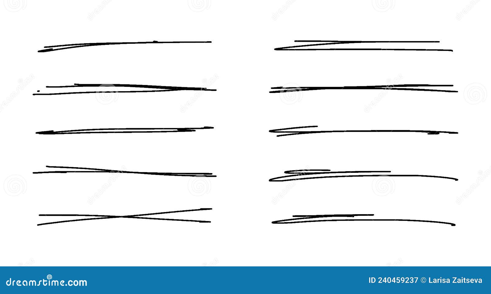 Thin Underline Lines Set. Scribble Hand Drawn Markers. Doodle Text ...