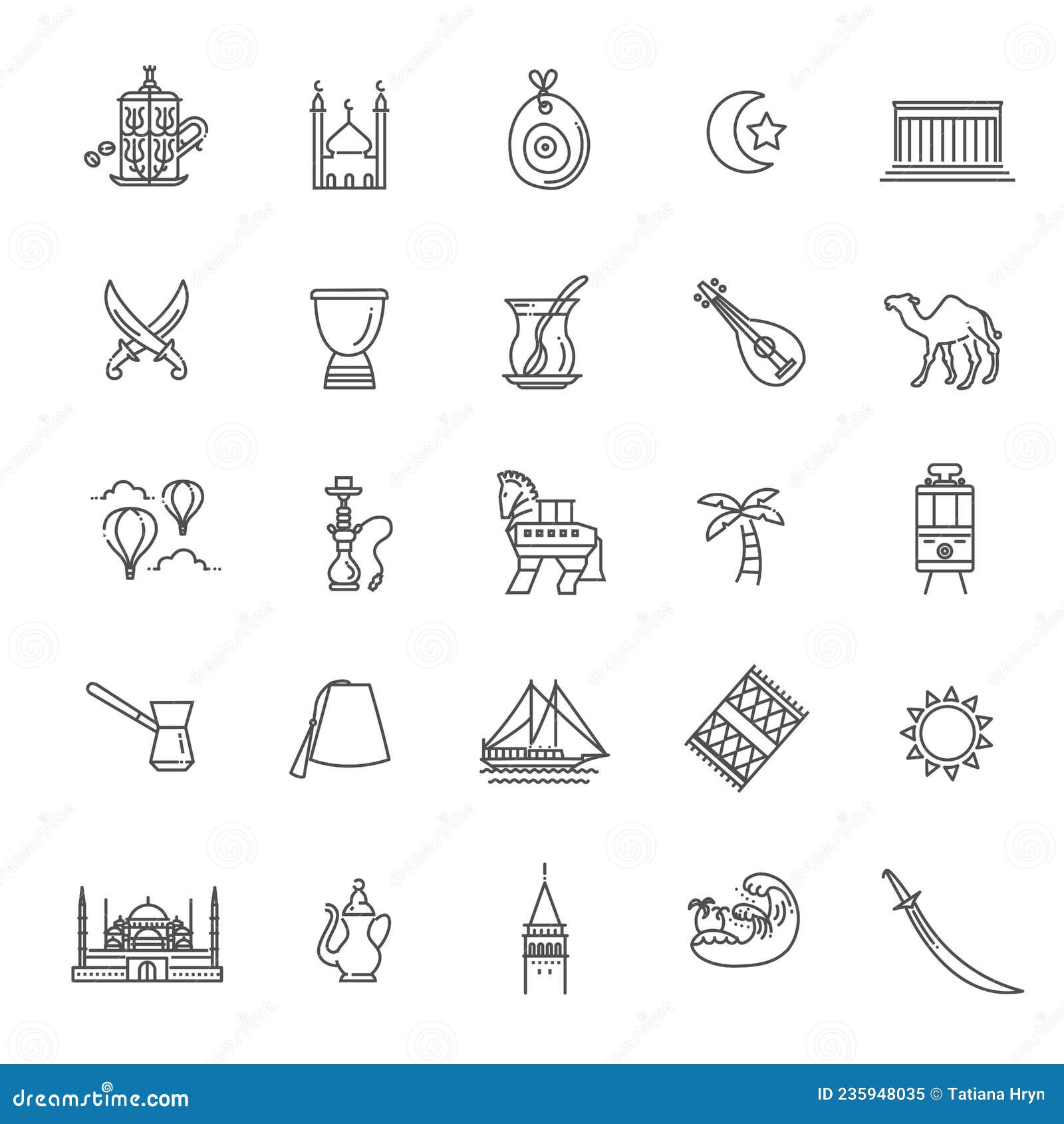 Thin Vector Turkey Symbol Icon Set. Set of Turkey Icons Stock Vector ...