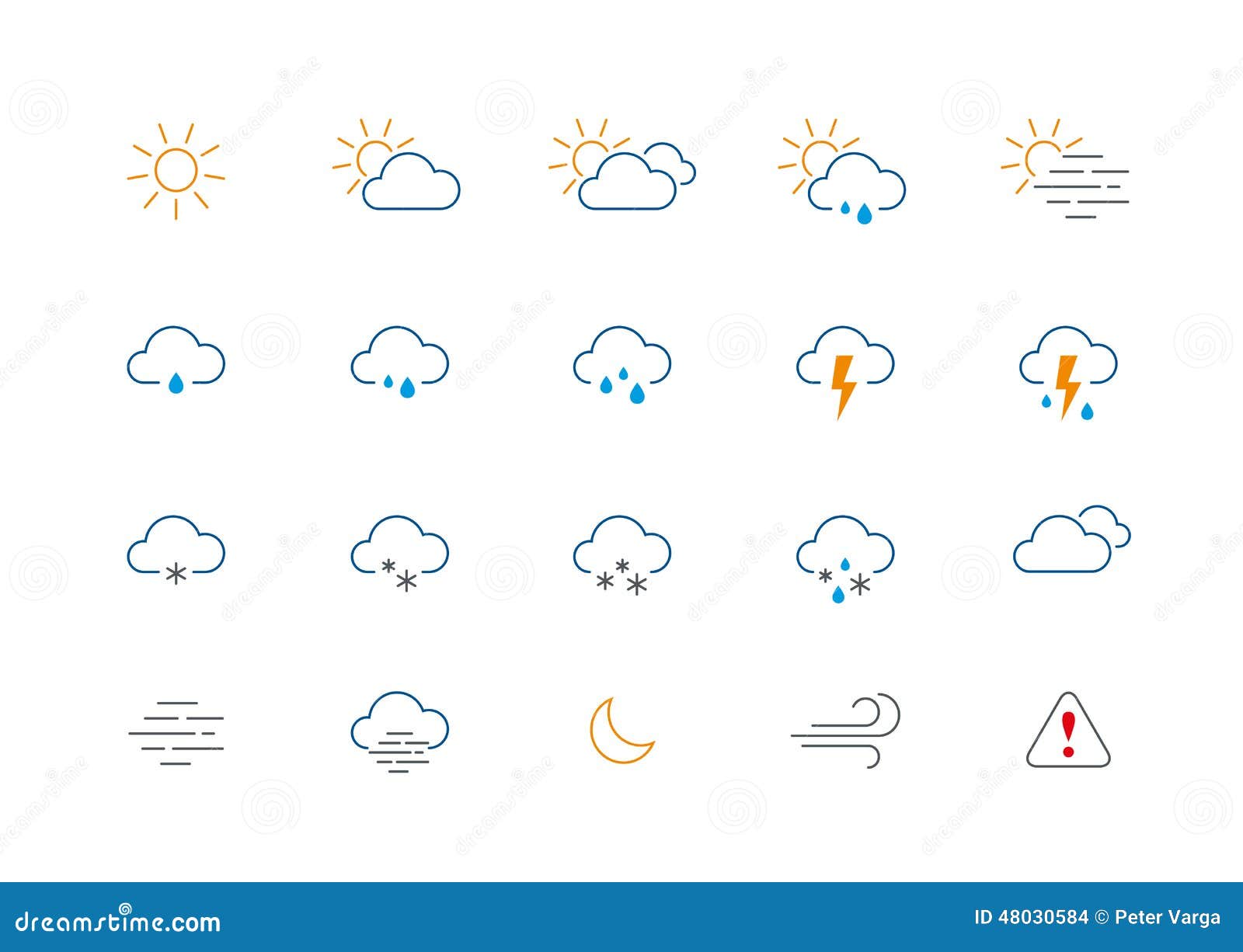 Thin Weather Colour Icon Set Stock Vector - Illustration of isolated ...
