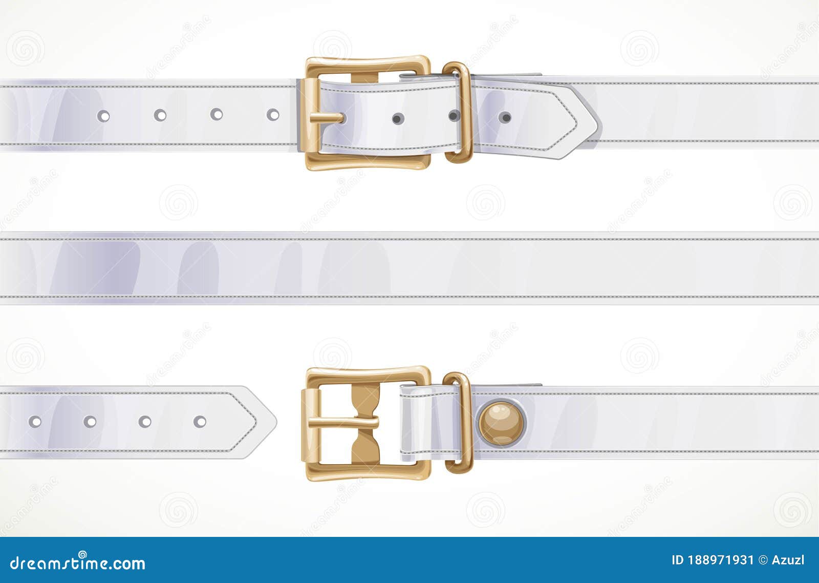 Thin White Leather Belt Buttoned, Unbuttoned and Seamless Middle Part ...