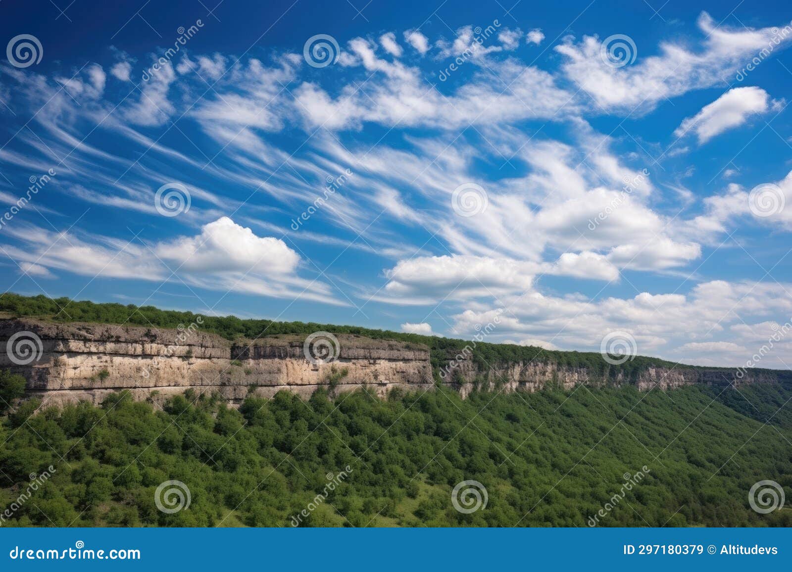 Thin, Wispy Clouds Hanging Low Over a Cliff Stock Illustration ...
